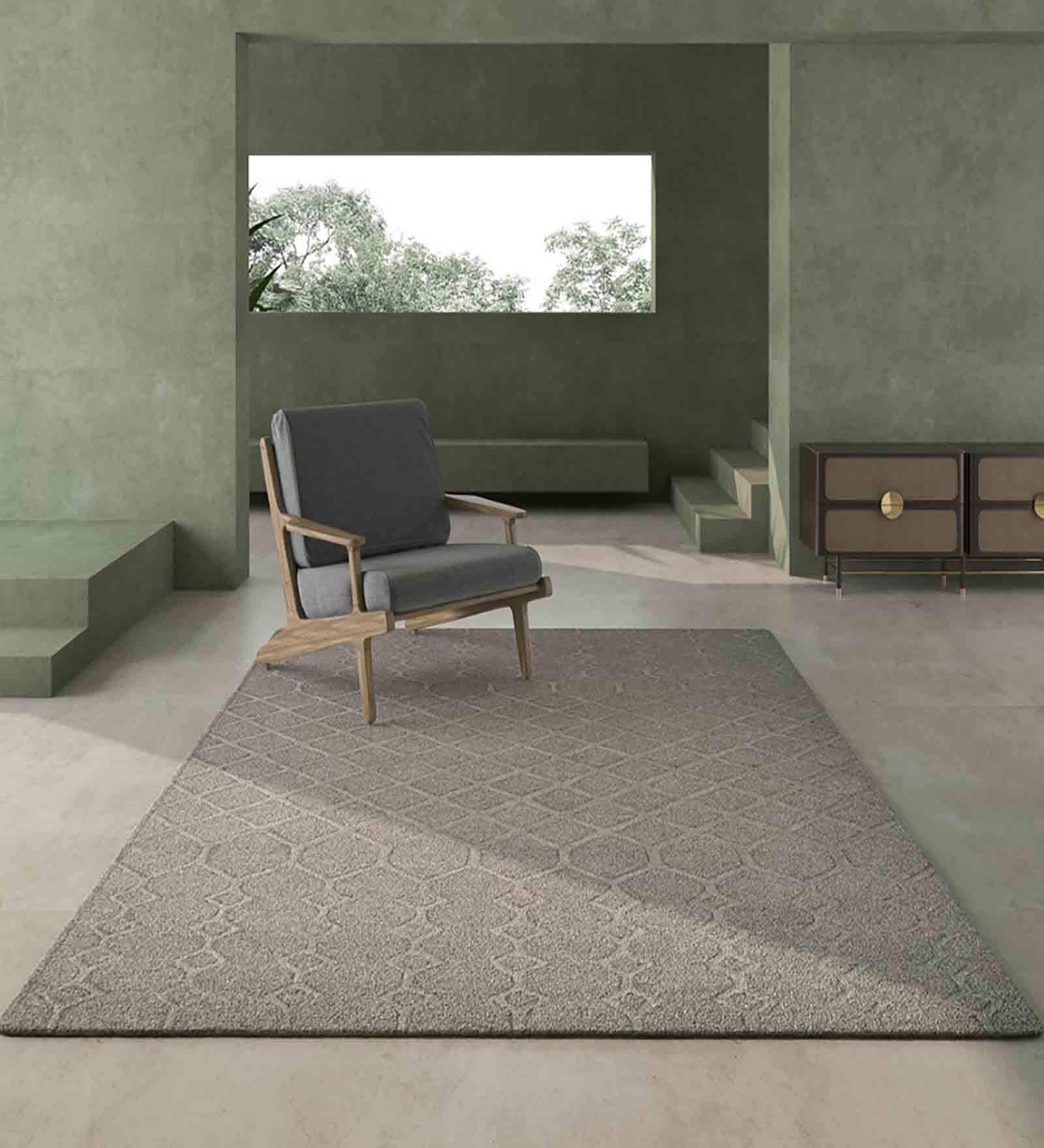 Buy Grey Geometric Wool & Viscose 5 ft X 8 ft Hand Tufted Carpet by ...