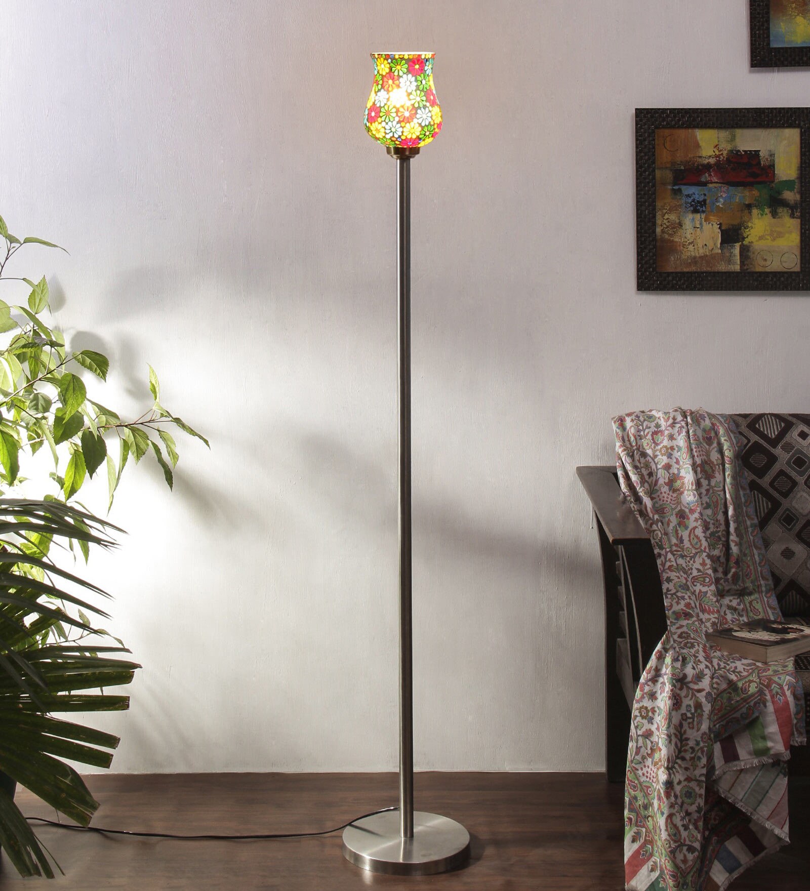 Buy Brescia Multicolour Glass Shade Torchiere Floor Lamp With Steel ...