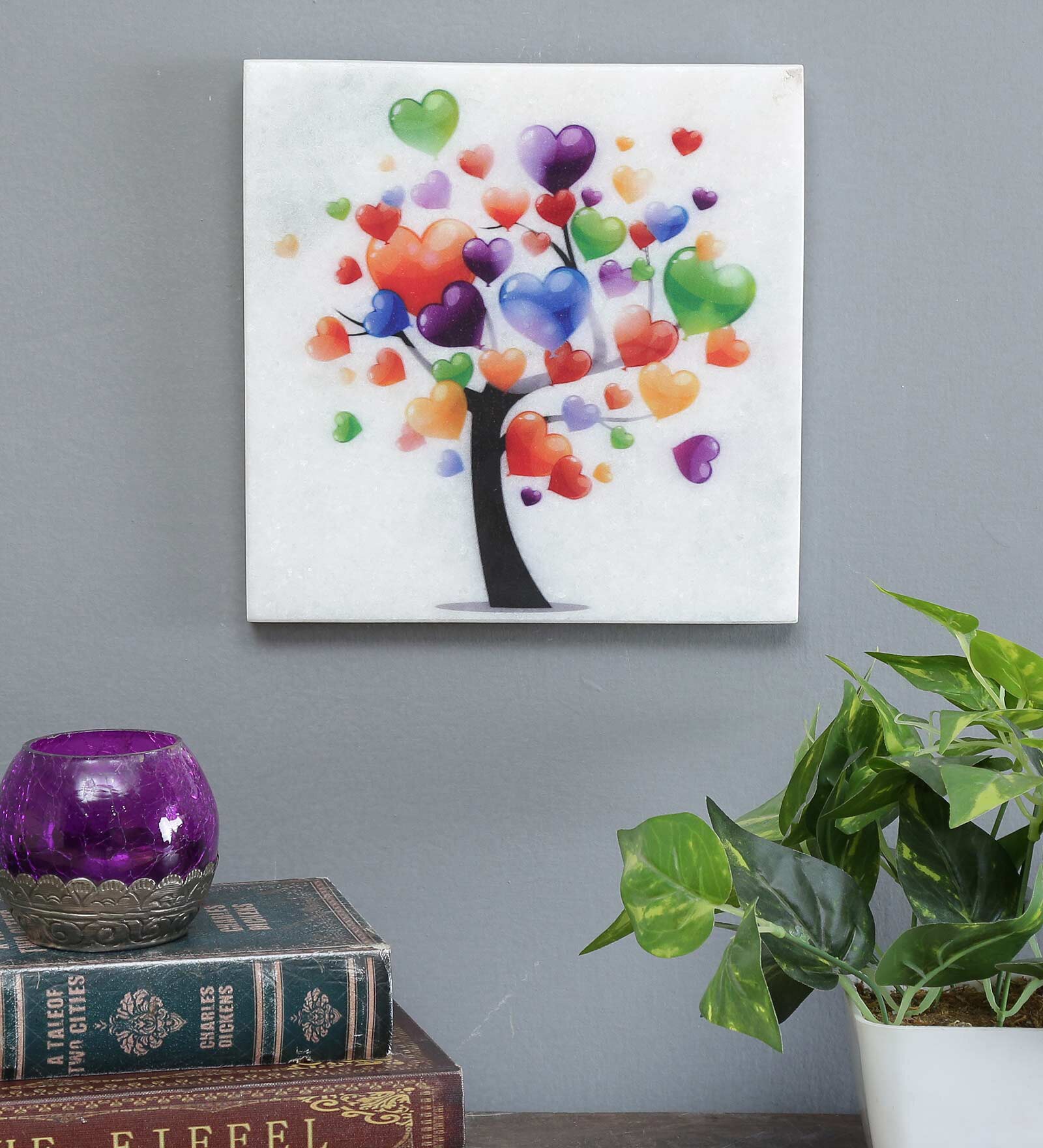 Buy Multicolor Marble Tree With Hearts Painting By Ecraftindia at 58% ...
