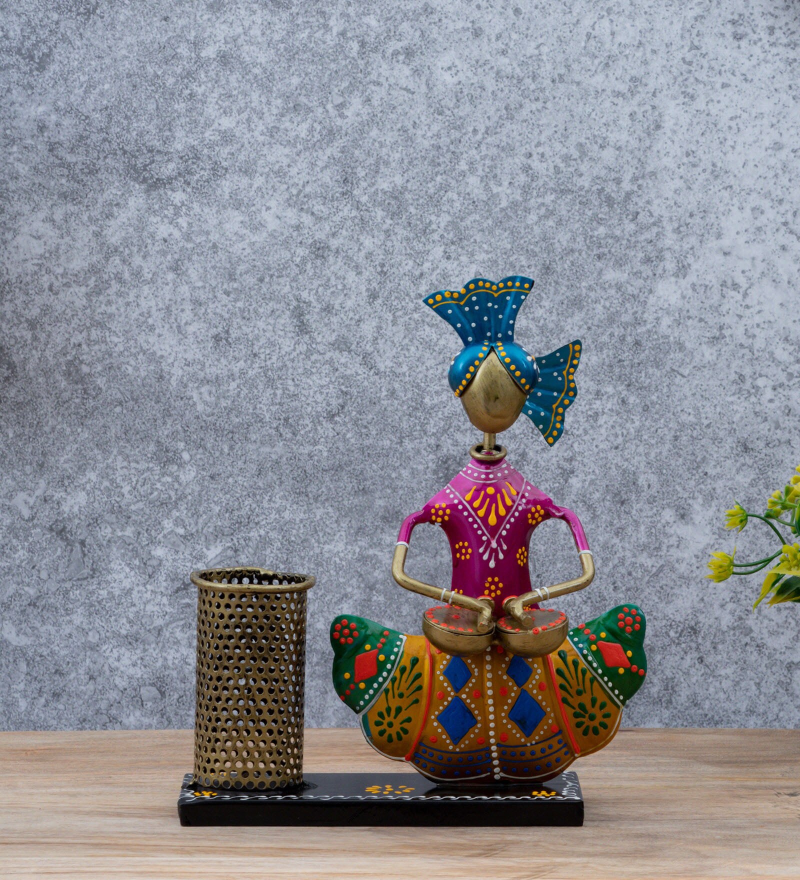 Buy Multicolor Metal Handpainted Decorative Lady Musician Showpiece Pen ...