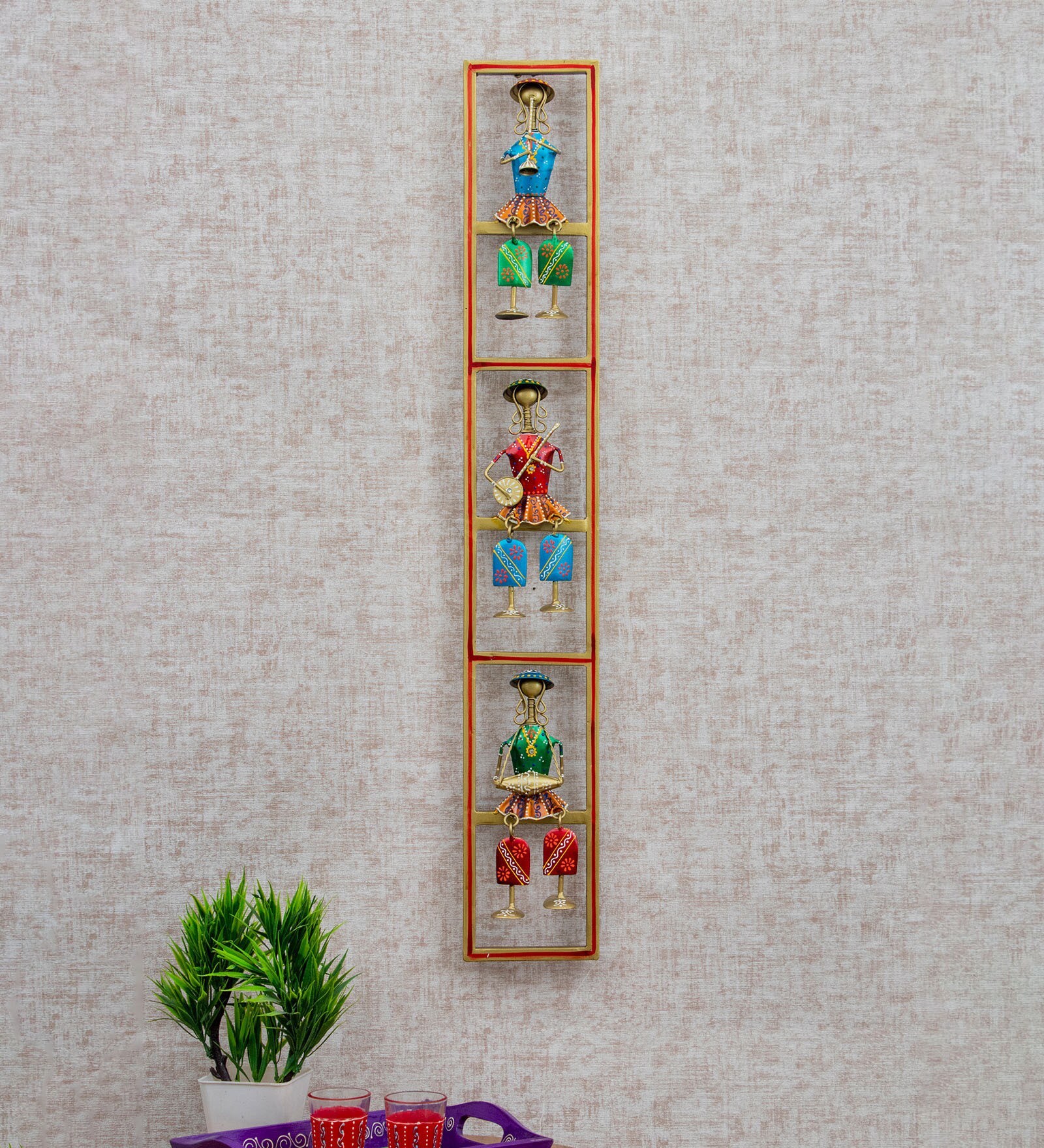 Buy Multicolor Metal Handpainted Wall Hanging Decorative 3 Lady ...