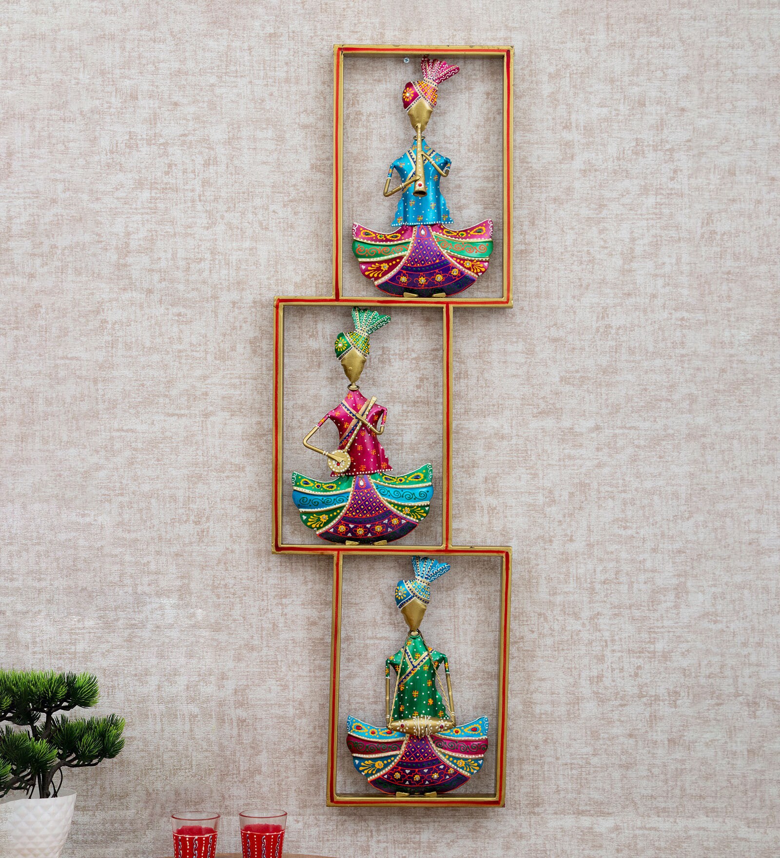 Buy Multicolor Metal Handpainted Wall Hanging Decorative 3 Sardar Zig ...