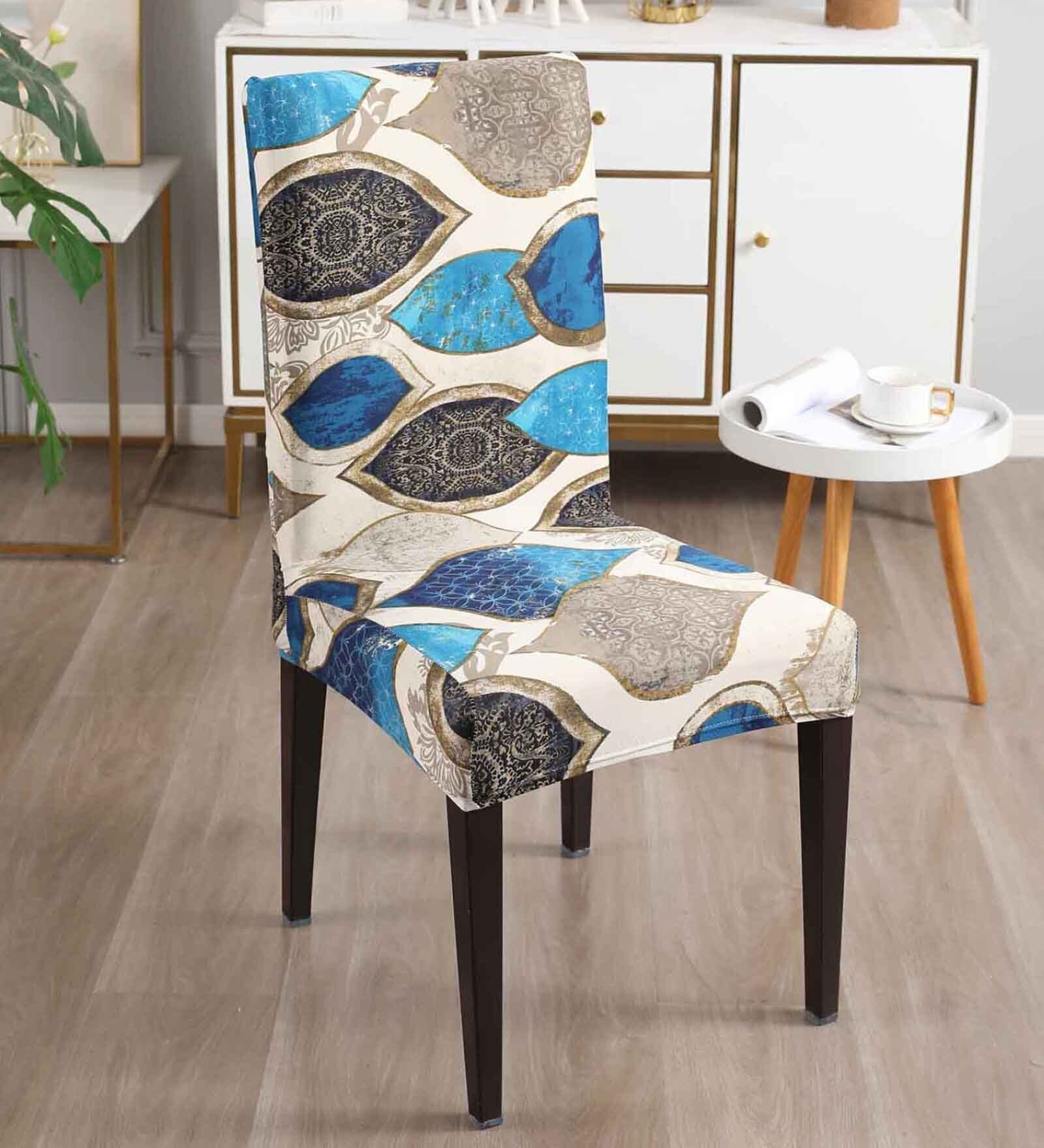 Buy Multicolor Polyester Abstract Stretchable Chair Covers (Pack of 4 ...
