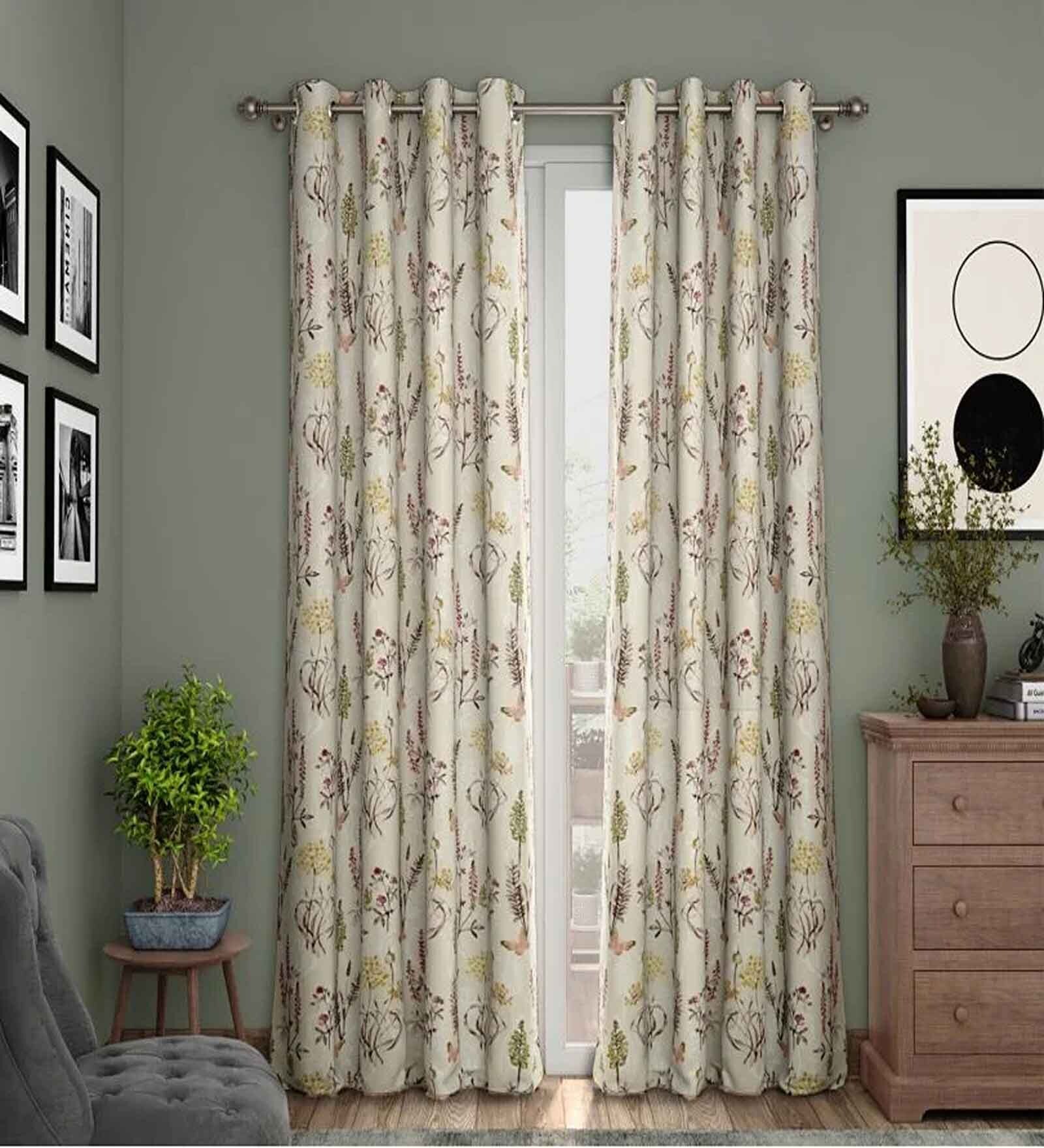 Buy Multicolor Polyester Floral 5ft Light Filtering Eyelet 1 Window ...