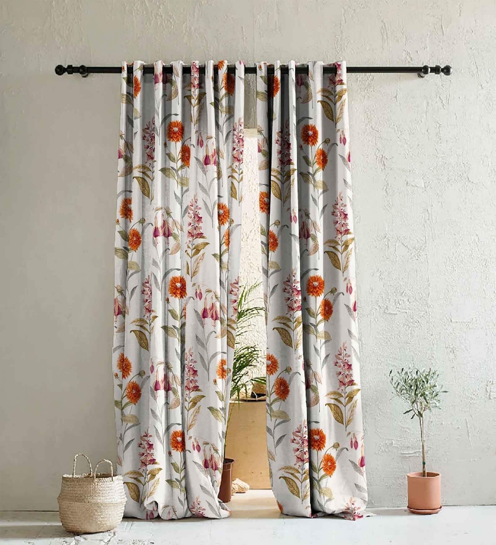 Buy Multicolor Polyester Floral 5ft Light Filtering Eyelet 1 Window ...