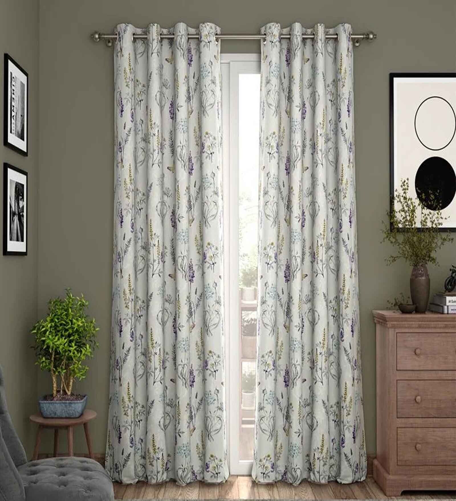 Buy Multicolor Polyester Floral 5ft Light Filtering Eyelet Window ...