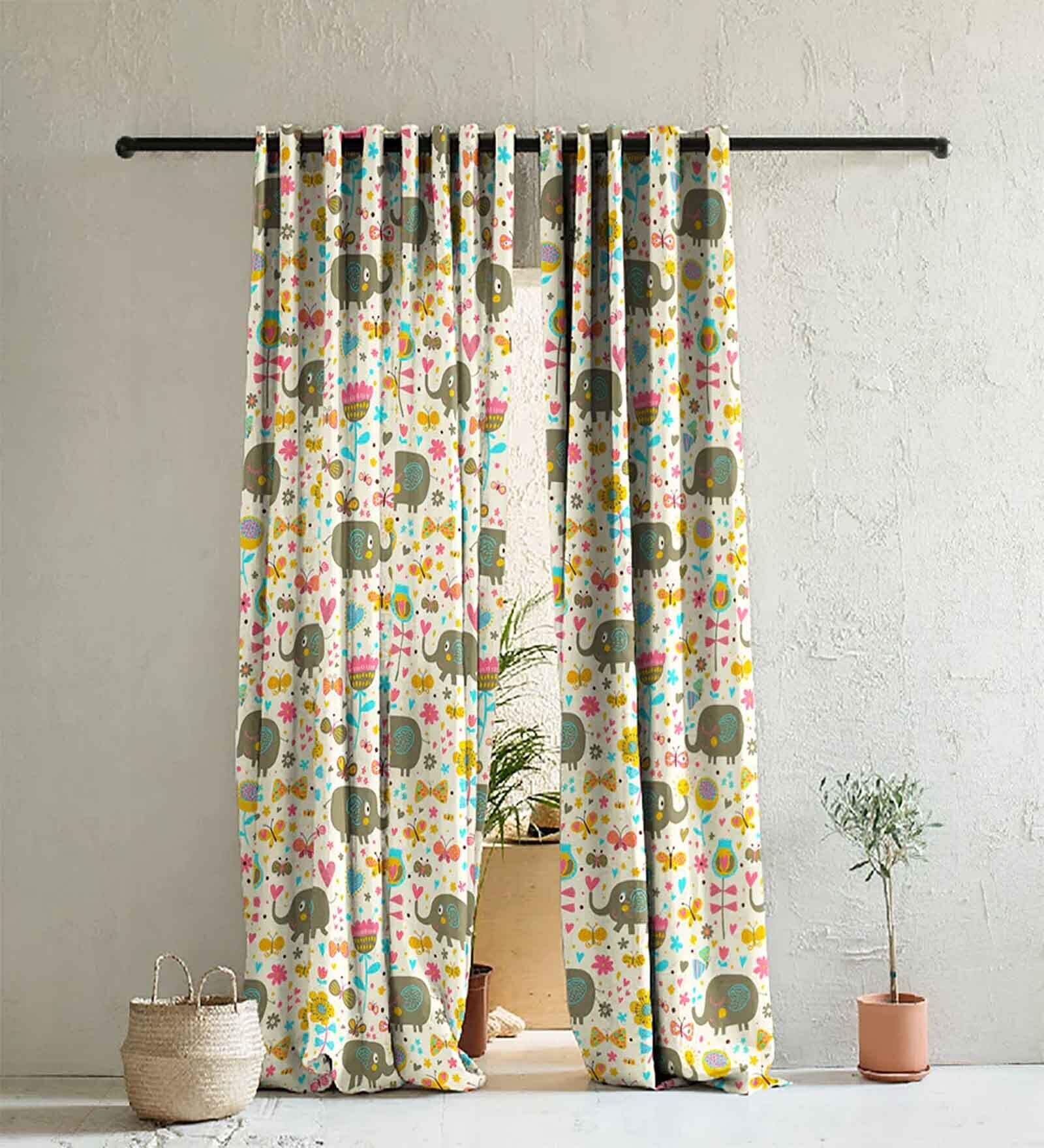 Buy Multicolor Polyester Floral 7ft Light Filtering Eyelet Door ...