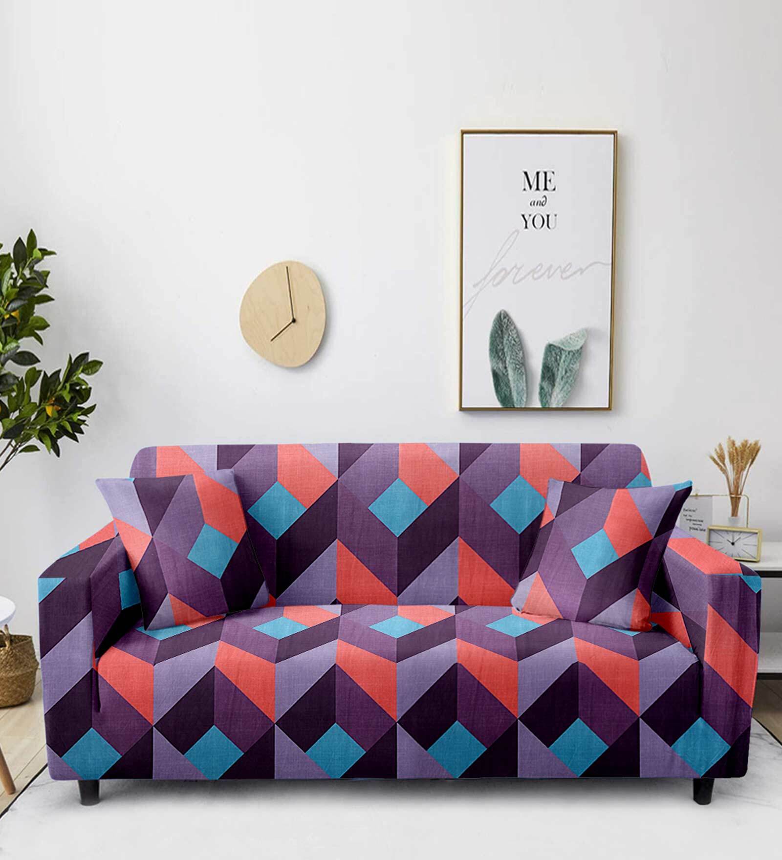 Buy Multicolor Abstract Polyester 57x35 Inches Sofa Cover by Cortina at ...
