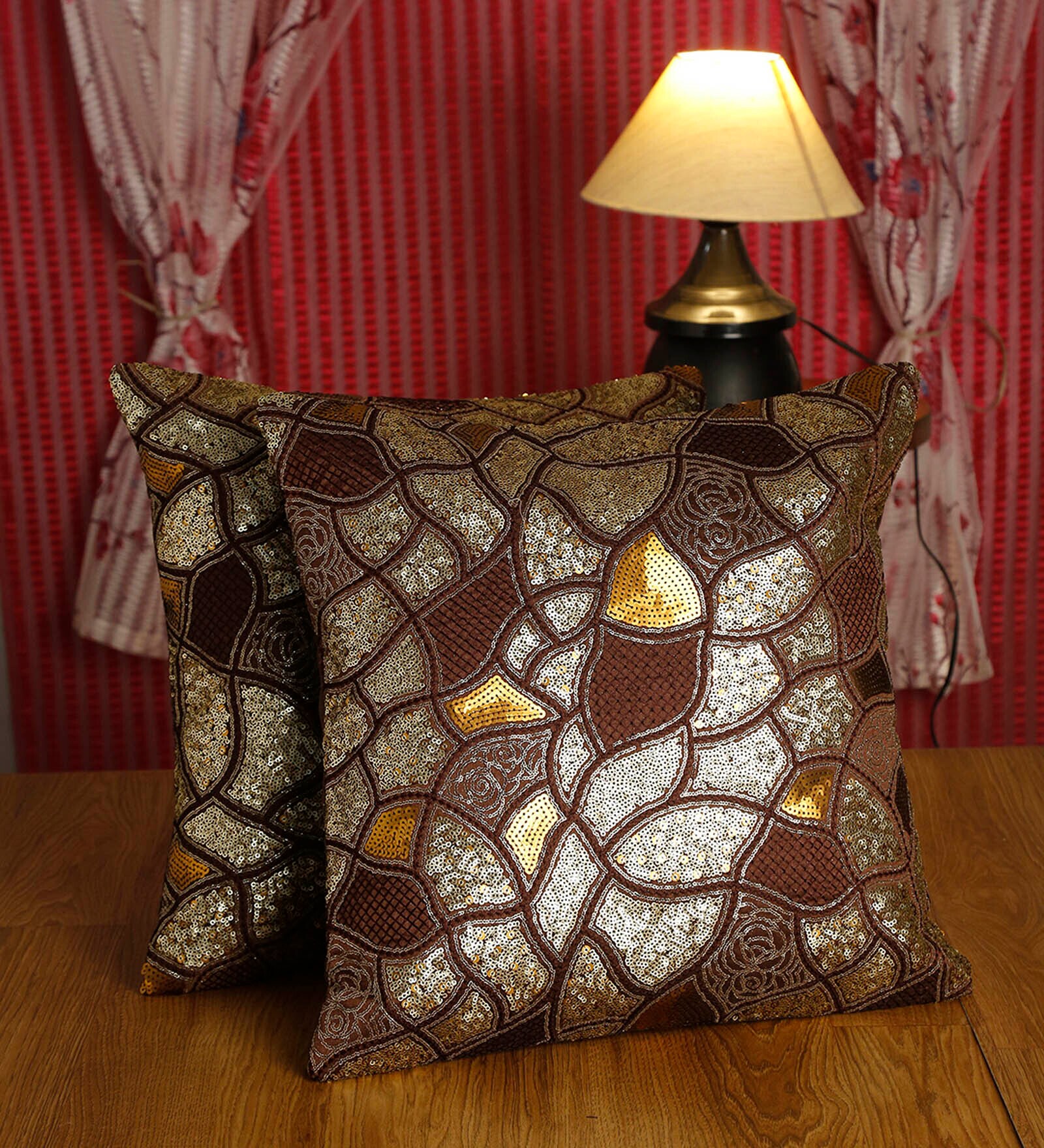 Buy Brown Textured Polyester 16 x 16 Inch Cushion Covers (Set of 2) at ...
