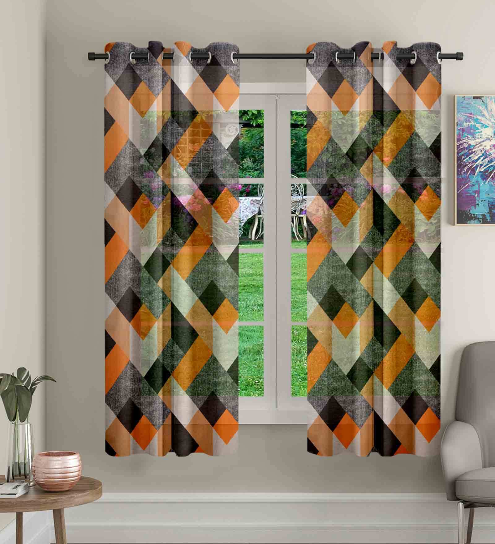 Buy Multicolor Solid Polyester 5 Ft Sheer Eyelet Window Curtains (Set ...