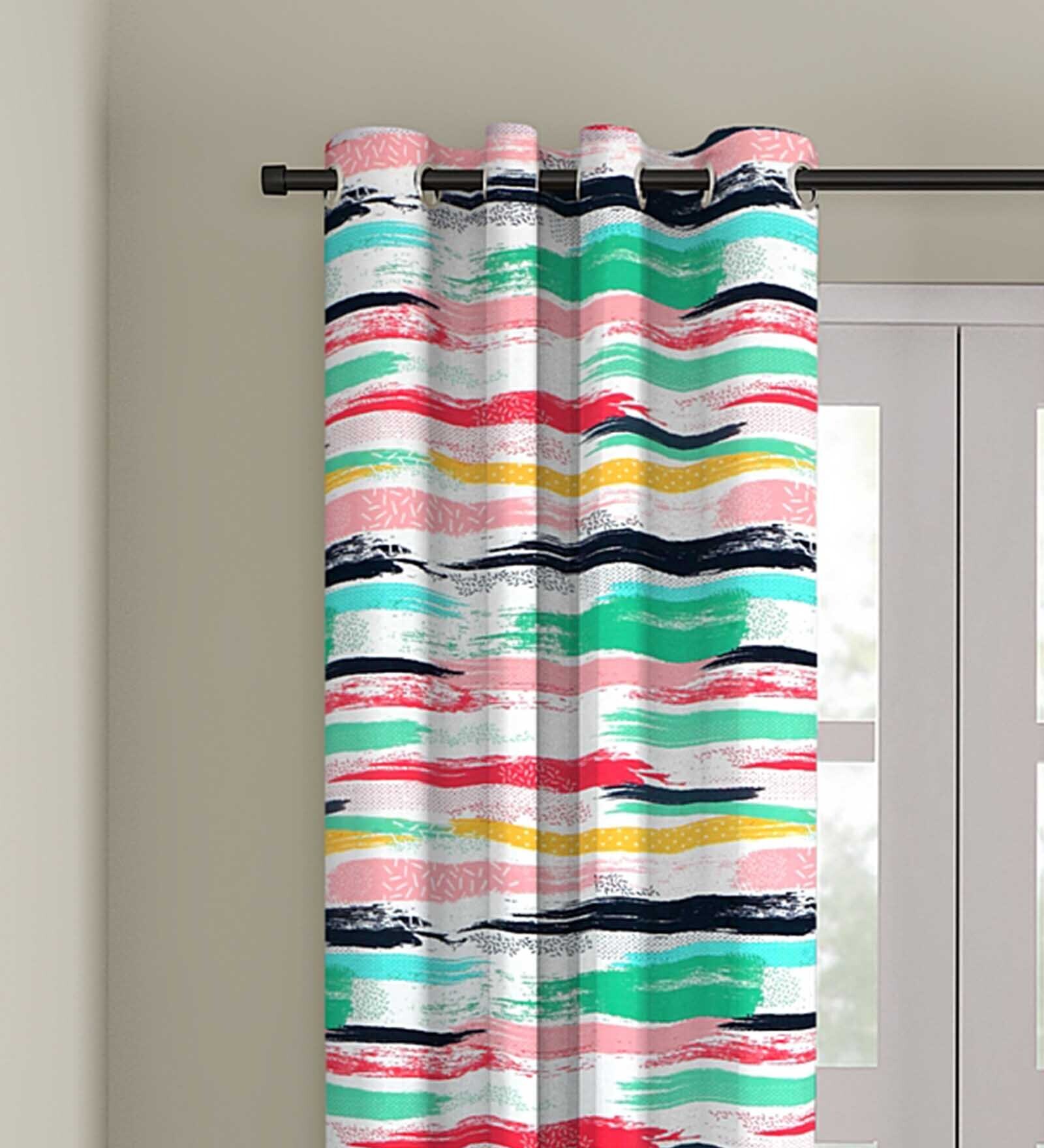 Buy Multicolor Abstract Polyester 9 Ft Blackout Eyelet Door Curtains ...