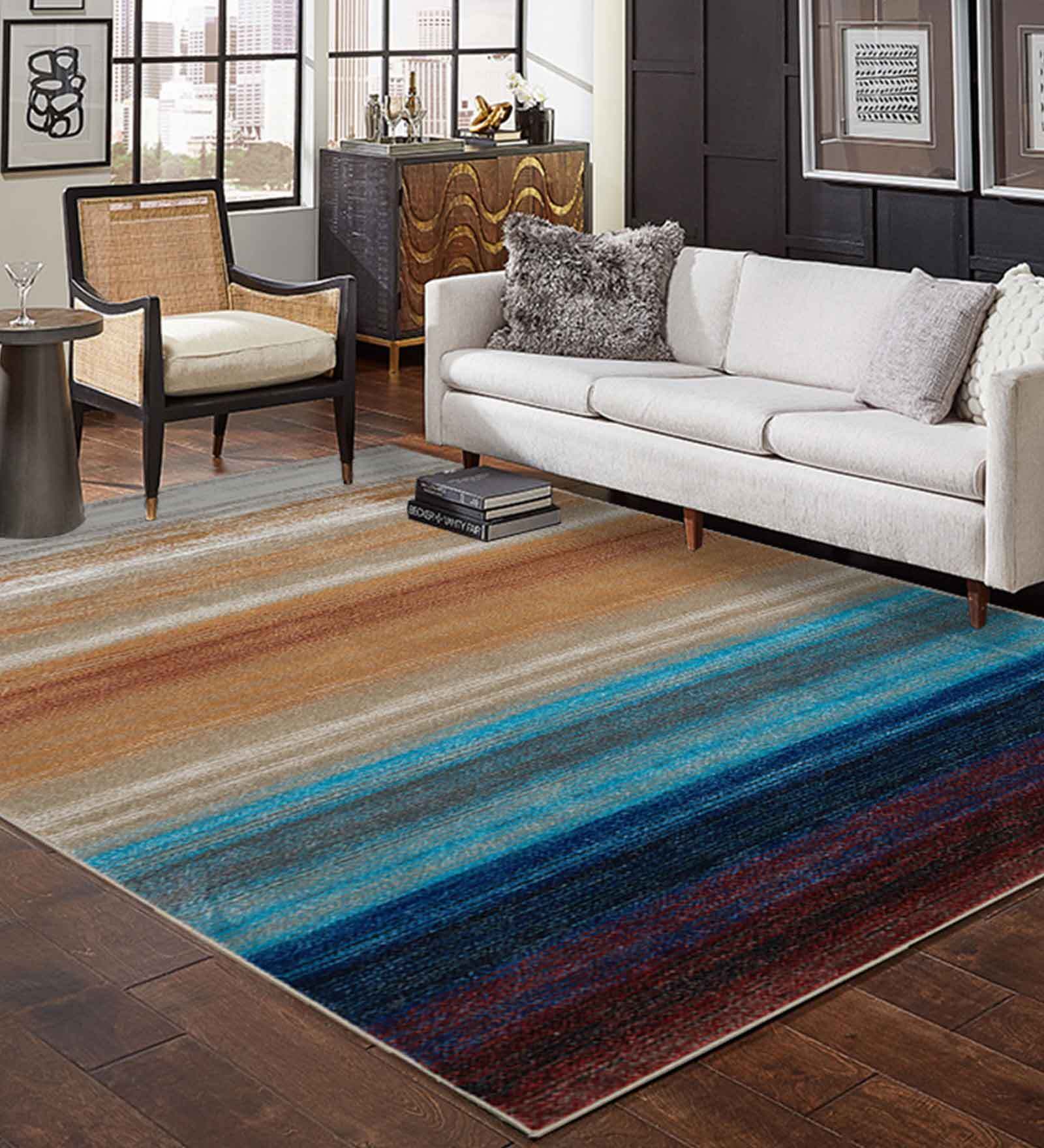Buy Multicolor Striped Polypropylene 3 ft x 5 ft Machine Made Carpet at ...