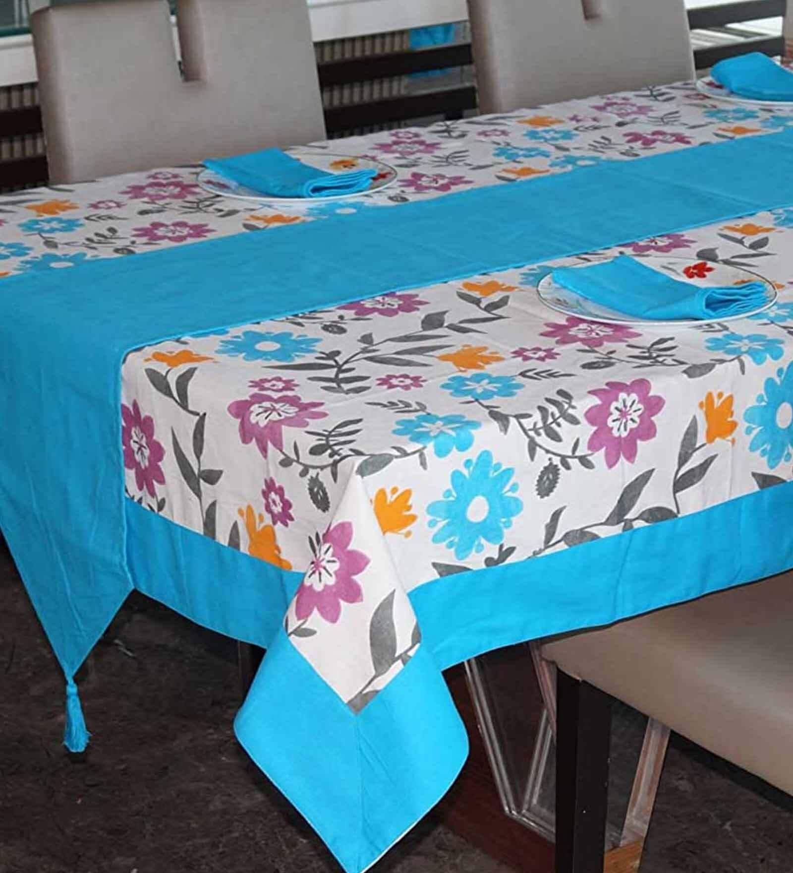 Buy Oasis (58x58) White & Blue Cotton (Set of 10) Table Linen Set at 26 ...