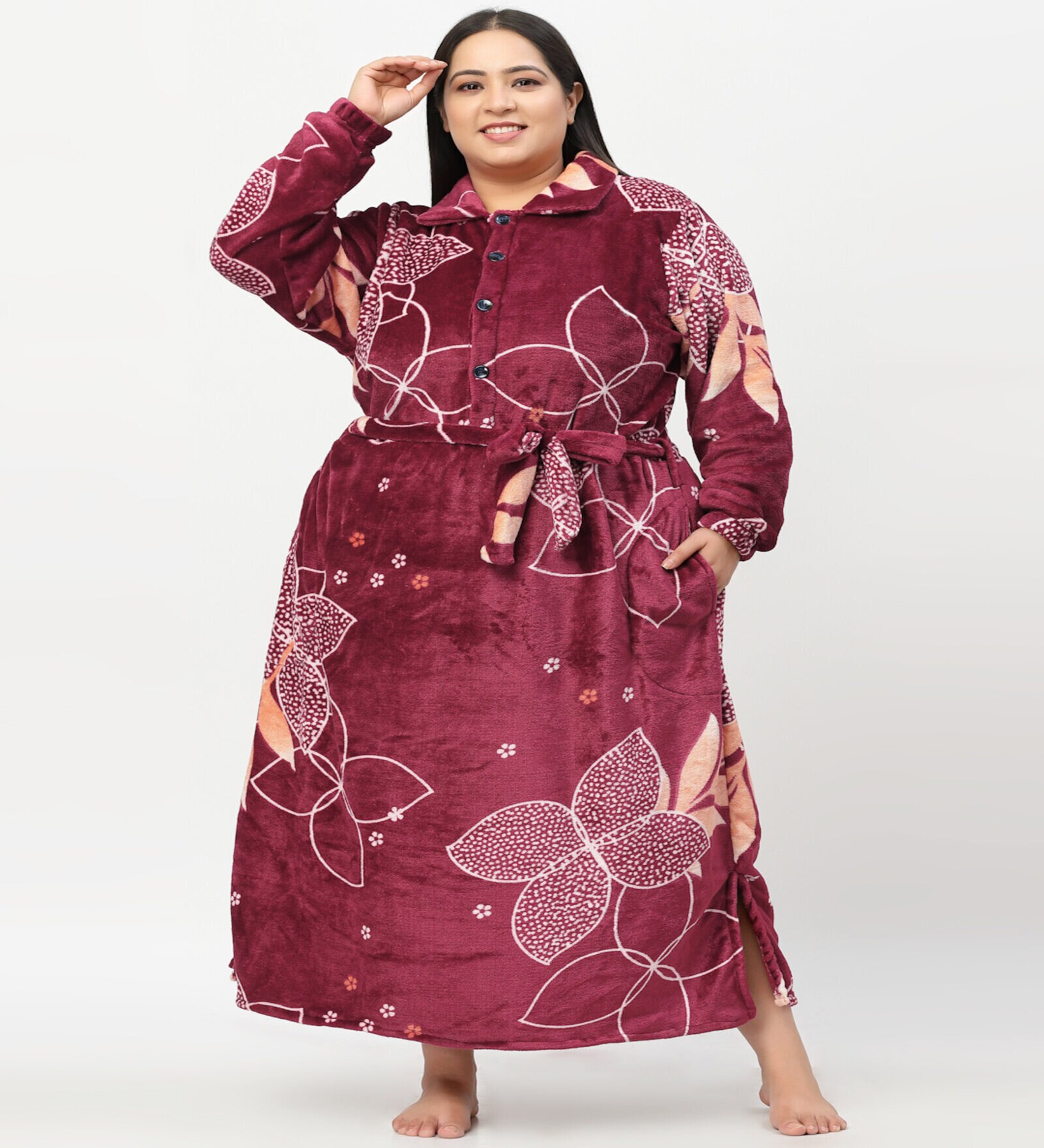Buy Multicolor Floral Woolen Women Bath Robe With Belt (3XL) at 67% OFF ...