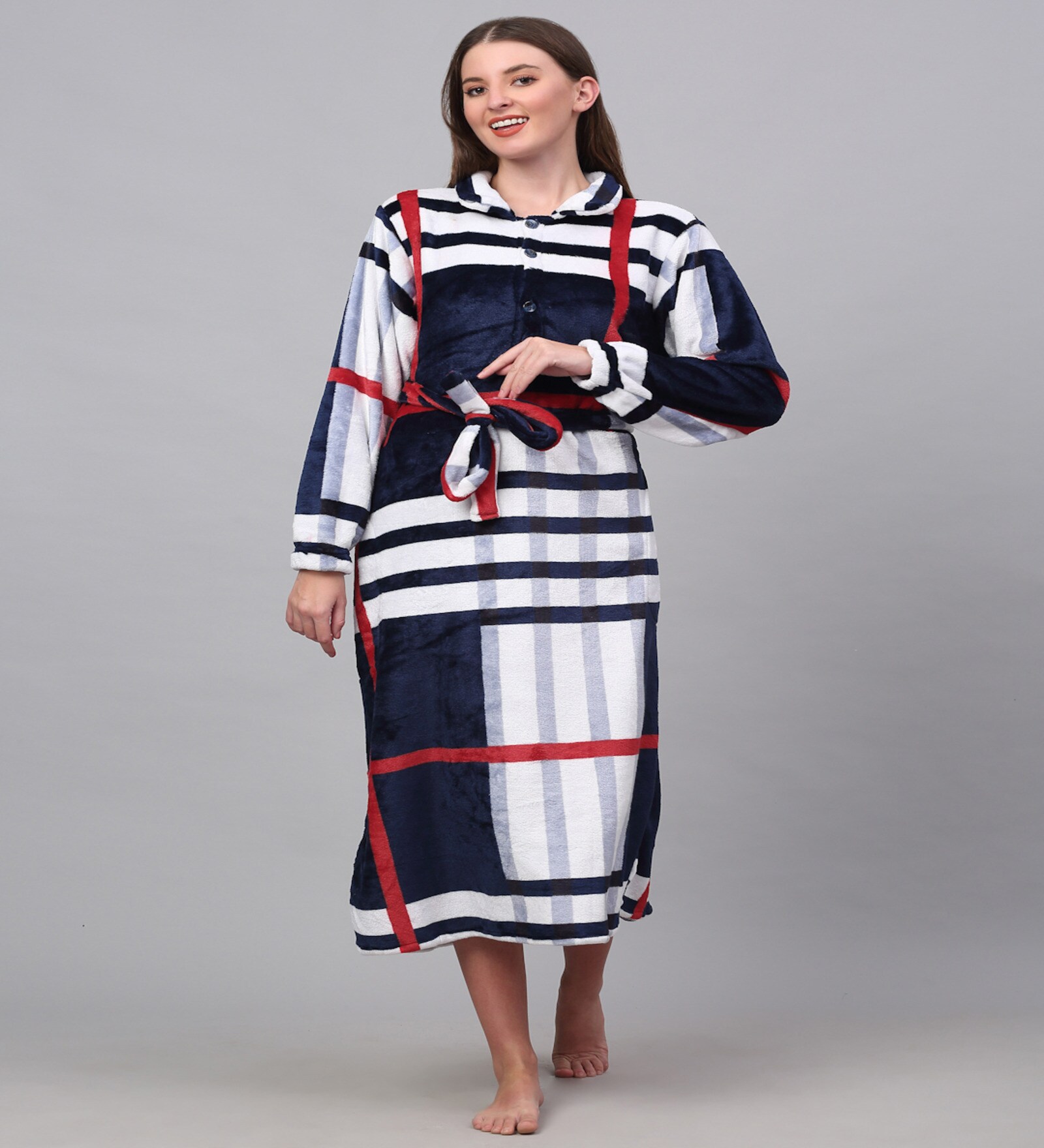 Buy Multicolor Printed Woolen Women Bath Robe With Belt (M) By Klotthe ...