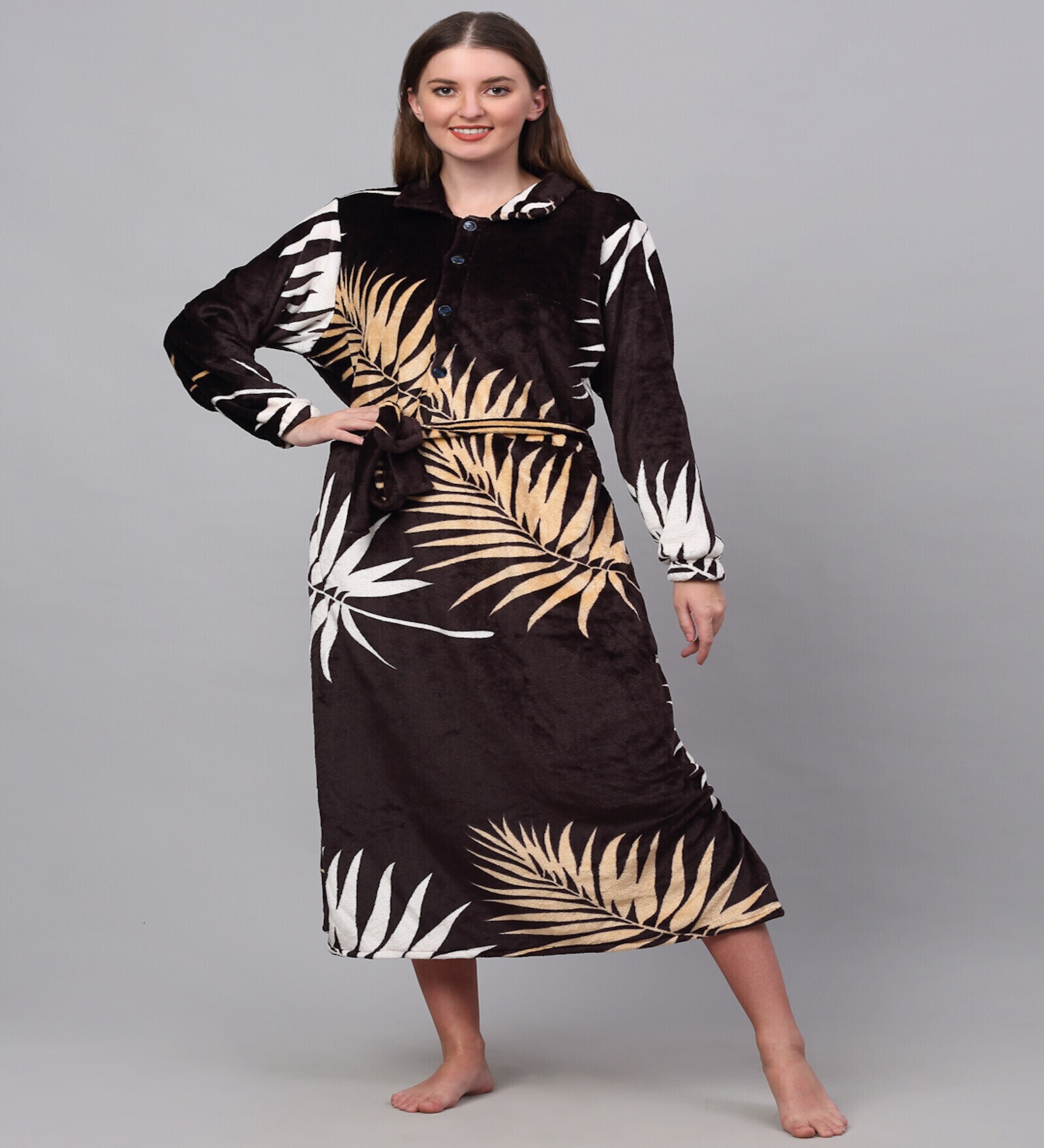 Buy Multicolor Floral Woolen Women Bath Robe With Belt (M) at 70% OFF ...
