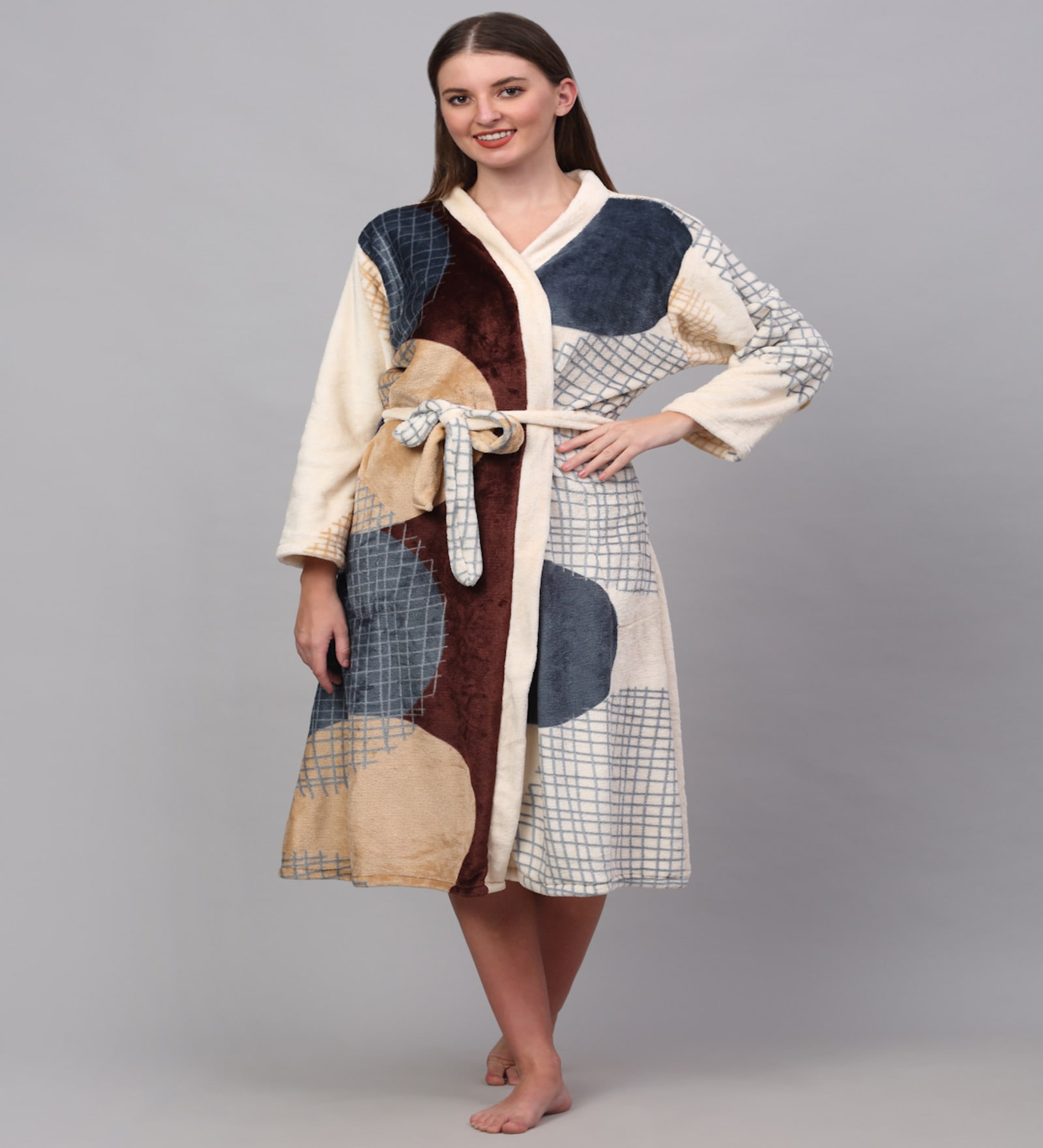 Buy Multicolor Geometric Woolen Women Bath Robe With Belt (S) at 67% ...