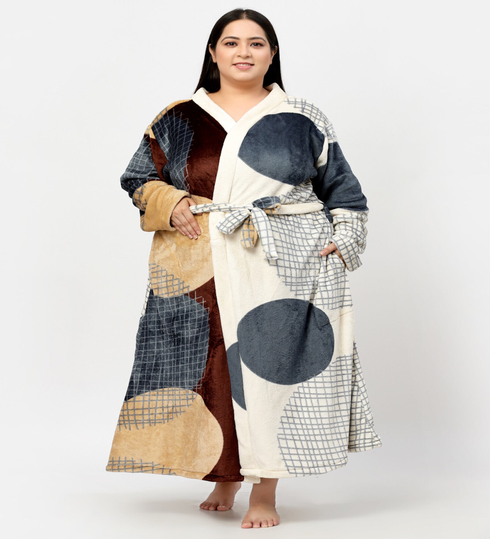 Buy Multicolor Geometric Woolen Women Bath Robe With Belt (XXL) at 66% ...