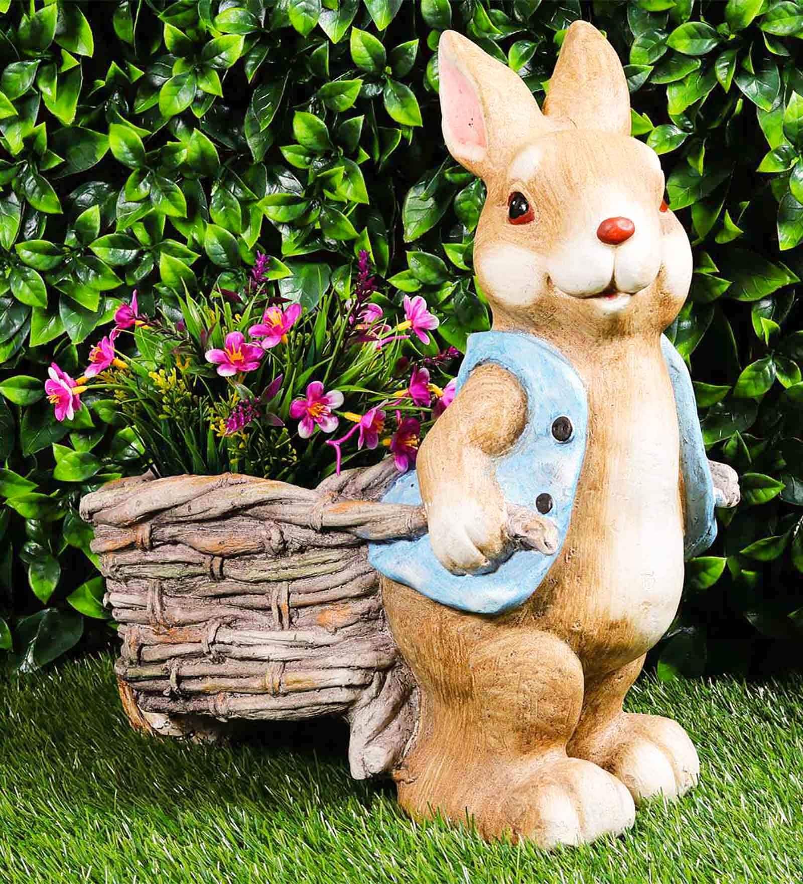 Buy Multicolor Resin Rabbit Bunny Pull Trolley With Pot Planter For ...