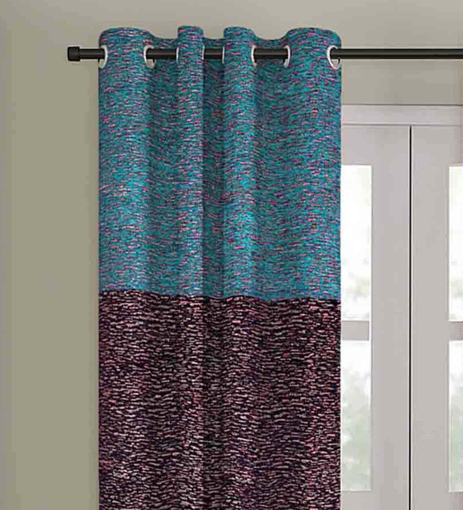 Buy Multicolor Semisheer Polycotton 7 Feet Eyelet Door Curtain by ...
