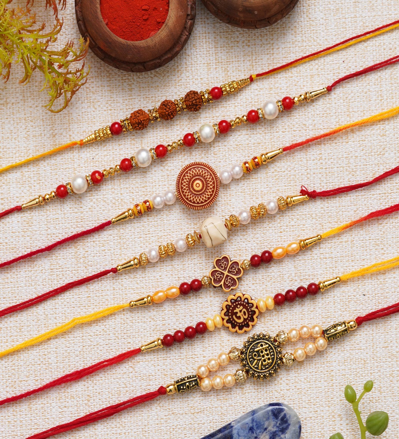 Buy Multicolor Set of 7 Rudraksha Pearls, Om, Shri Religious Designer ...