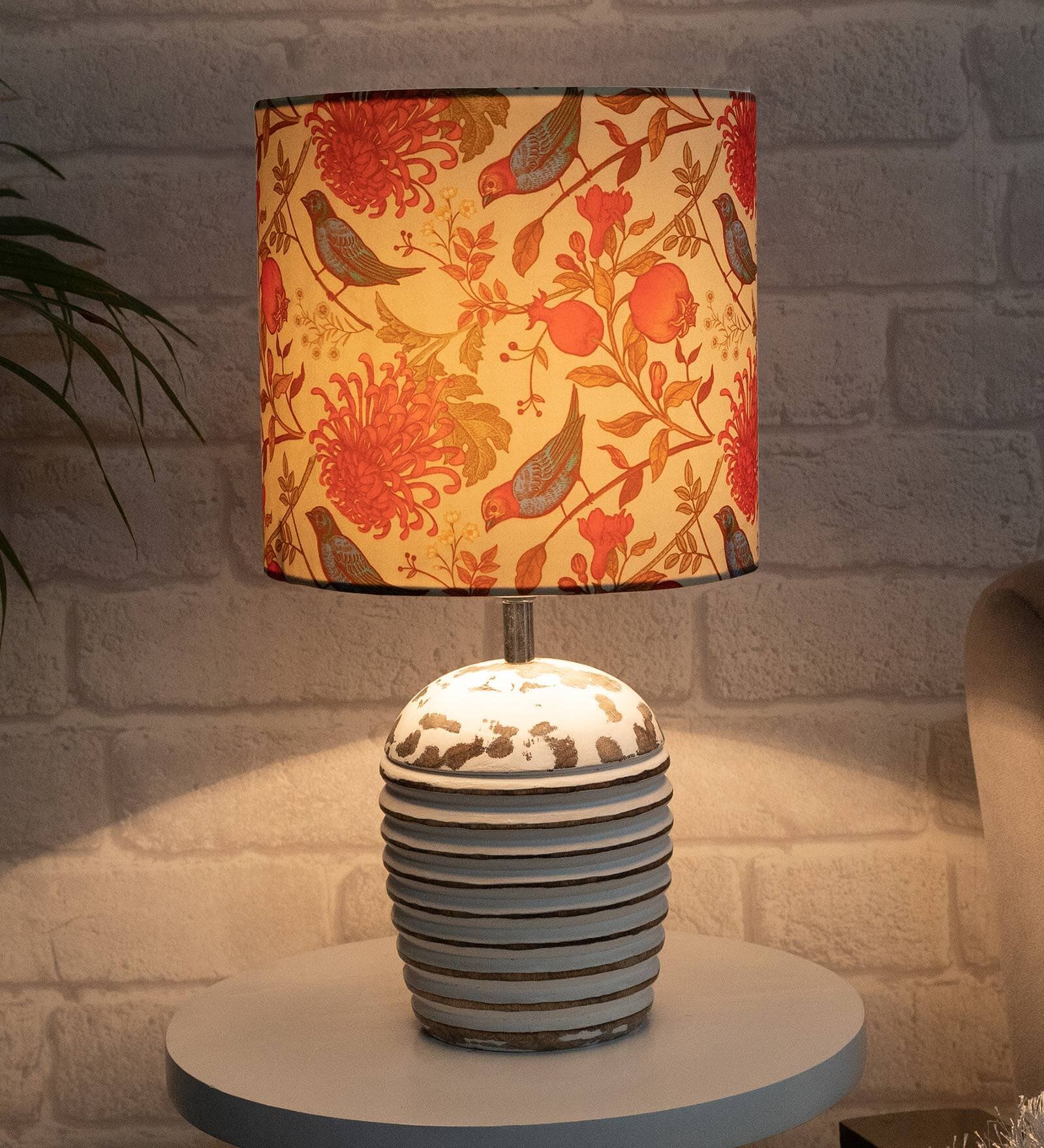 Buy Trieste Multicolour Cotton Shade Night Lamp With Wood Base By ...