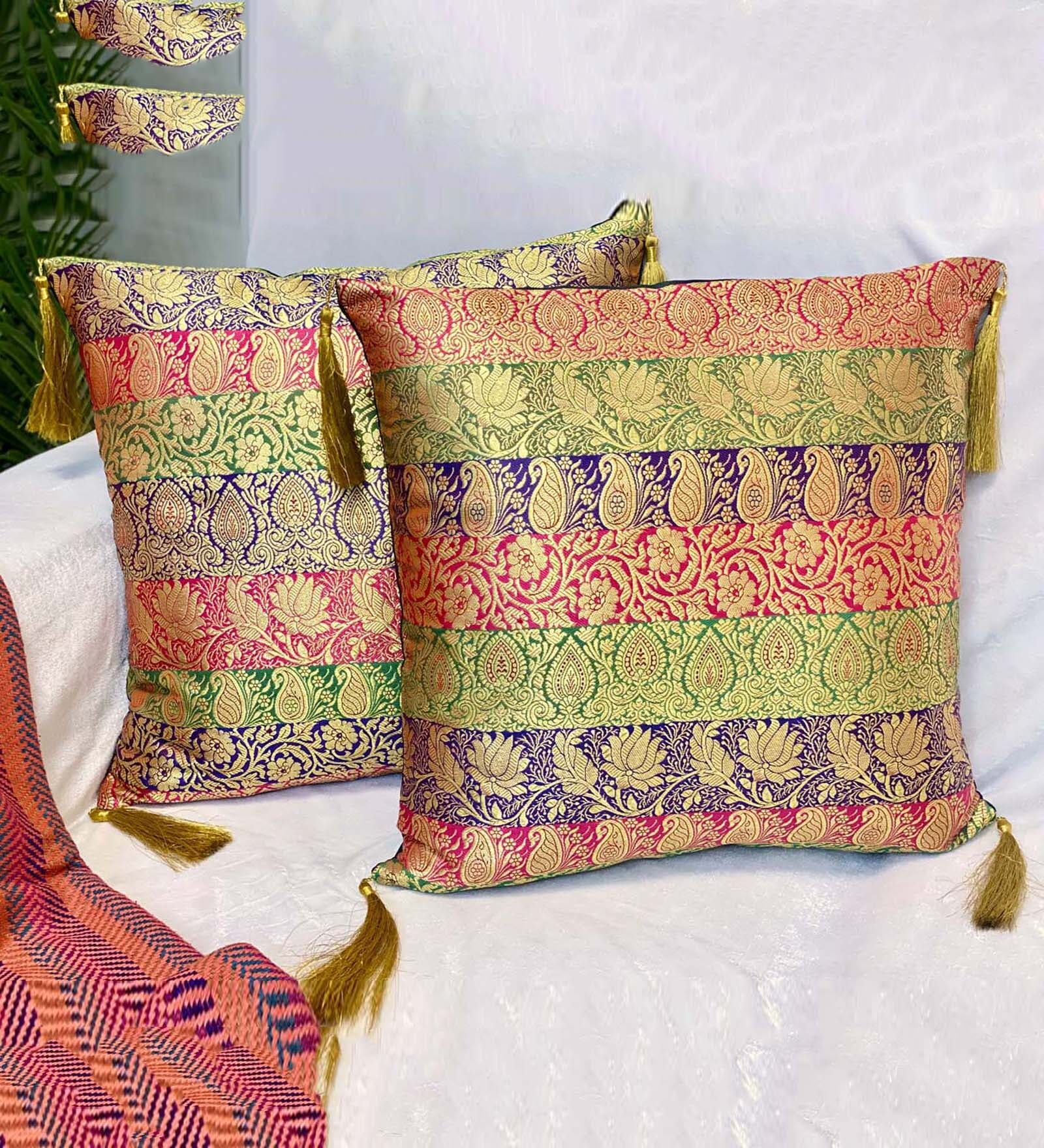 Buy Multicolor Traditional Silk Blend 16 x 16 Inches Cushion Covers ...