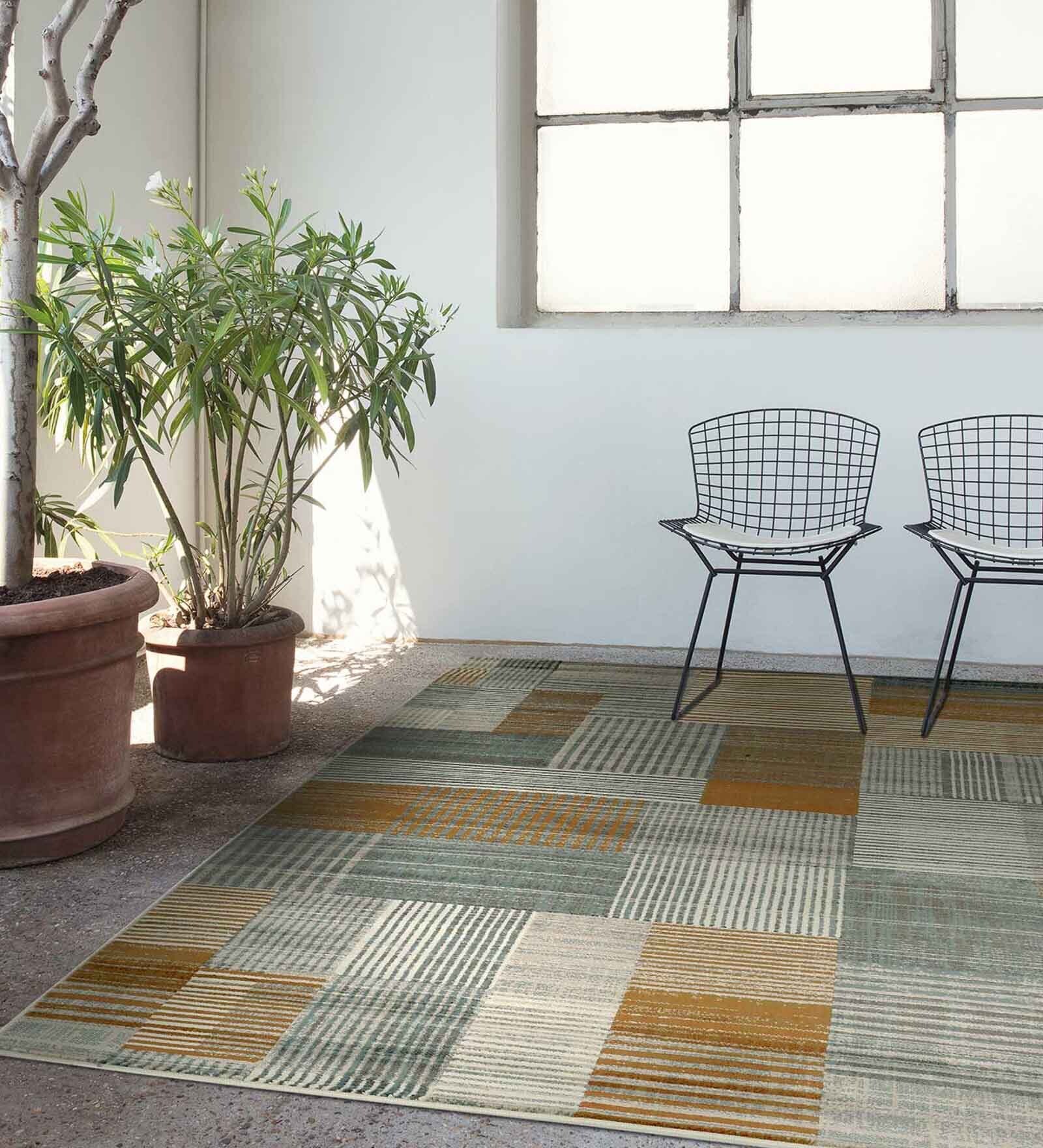 Buy Multicolor Stripes Blended Linen 3 ft x 5 ft Machine Made Carpet at ...