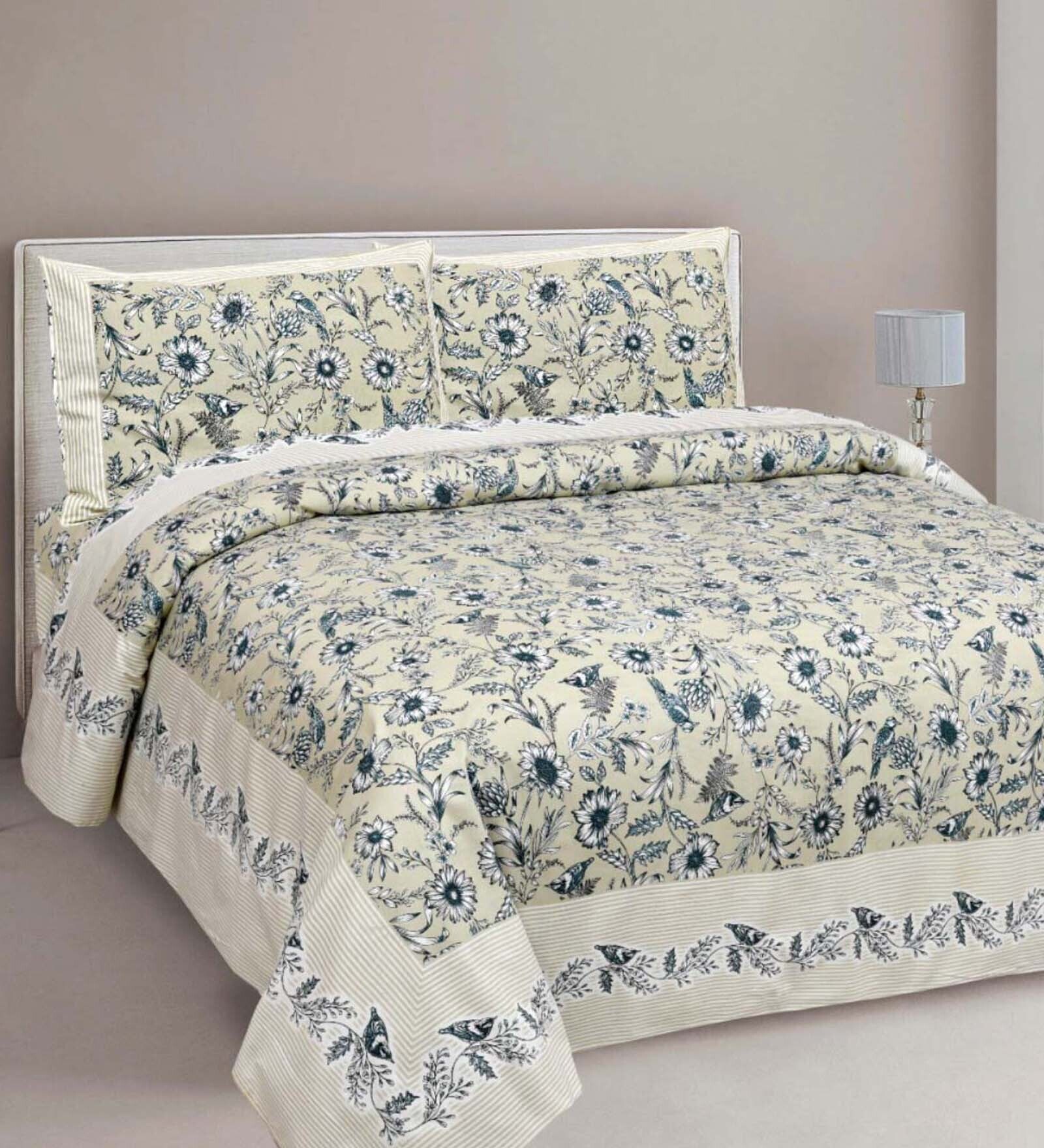 Buy Blue Traditional 180 Tc 100 Cotton King Sized Bed Sheets With 2