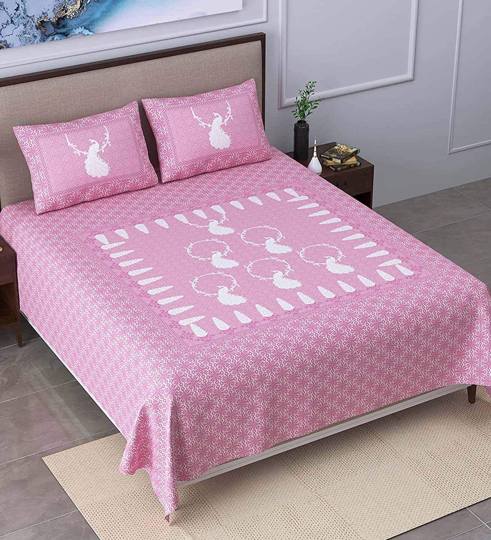 Buy Pink Traditional 400 Tc 100 Cotton King Sized Bed Sheets With 2