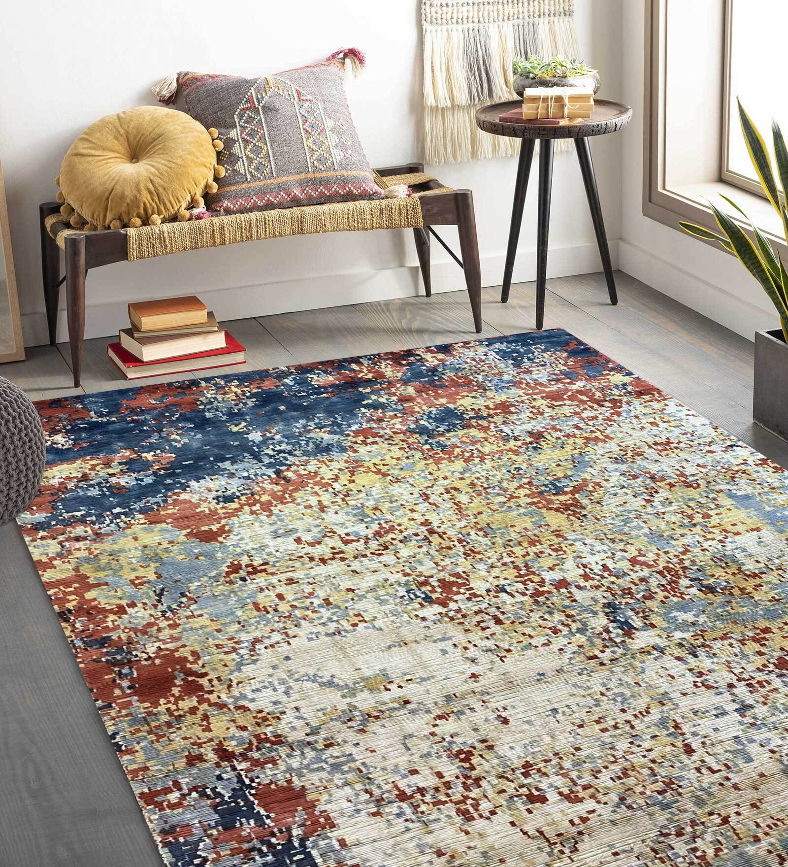 Buy Multicolor Abstract Viscose 4 ft x 6 ft Flat Weave Carpet at 10% ...