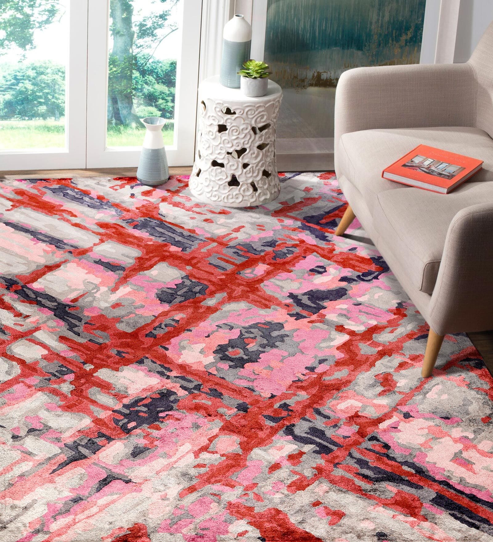 Buy Multicolor Abstract Viscose 5 ft x 7 ft Hand Tufted Carpet by ...