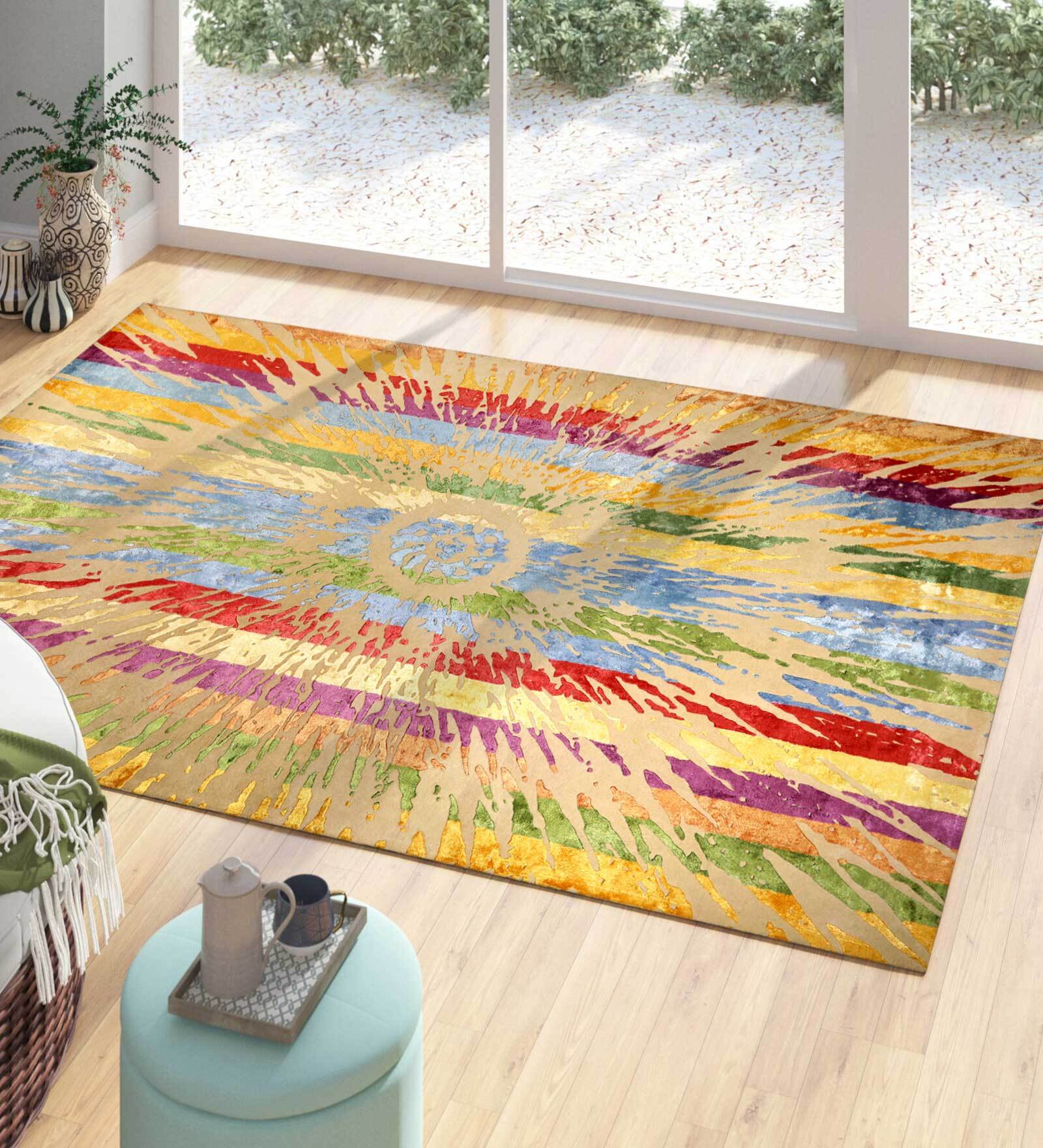 Buy Multicolor Abstract Wool And Viscose 9 ft x 12 ft Hand Tufted ...