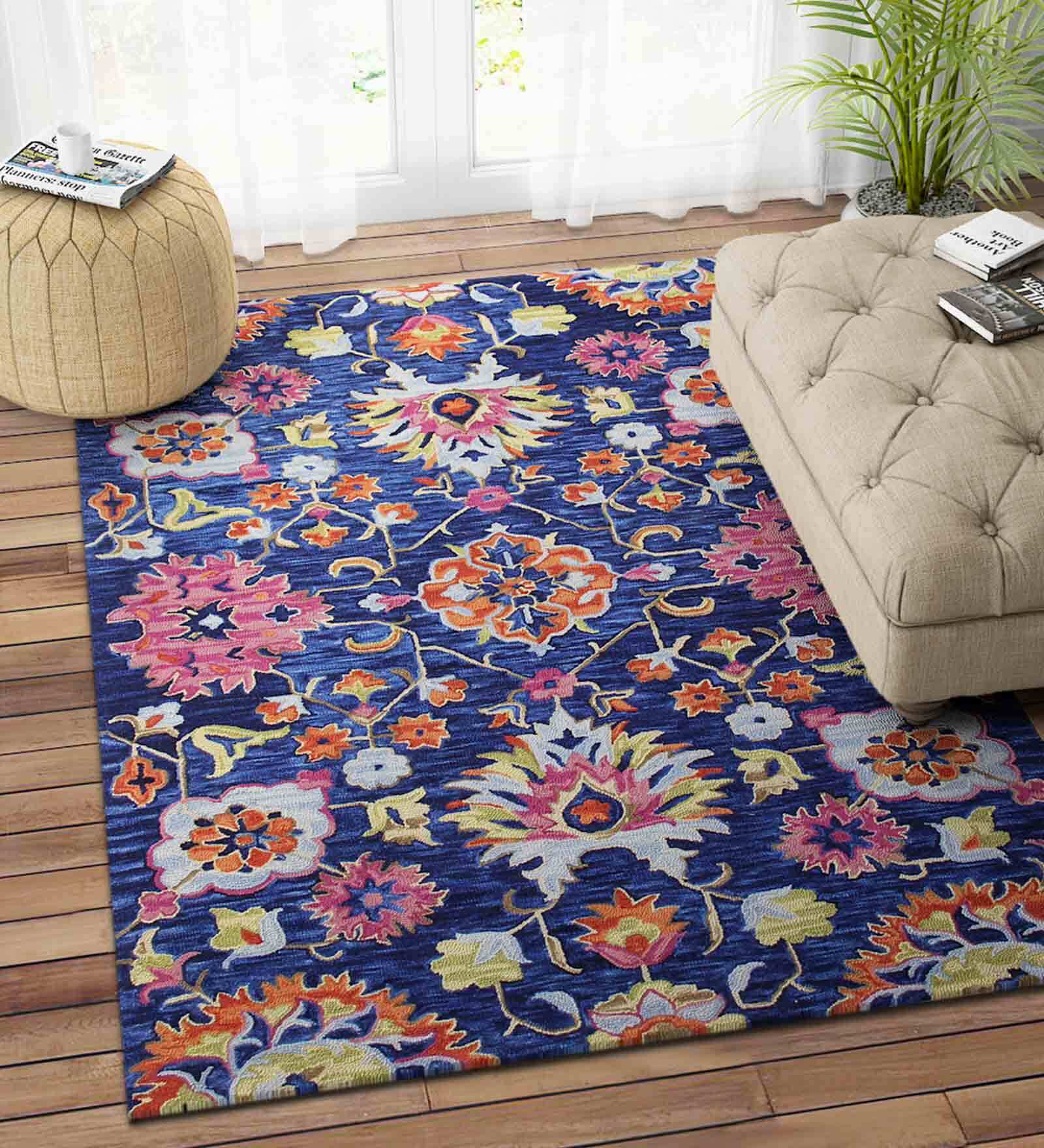Buy Multicolor Floral Wool 4 ft x 6 ft Hand Tufted Carpet by Imperial ...