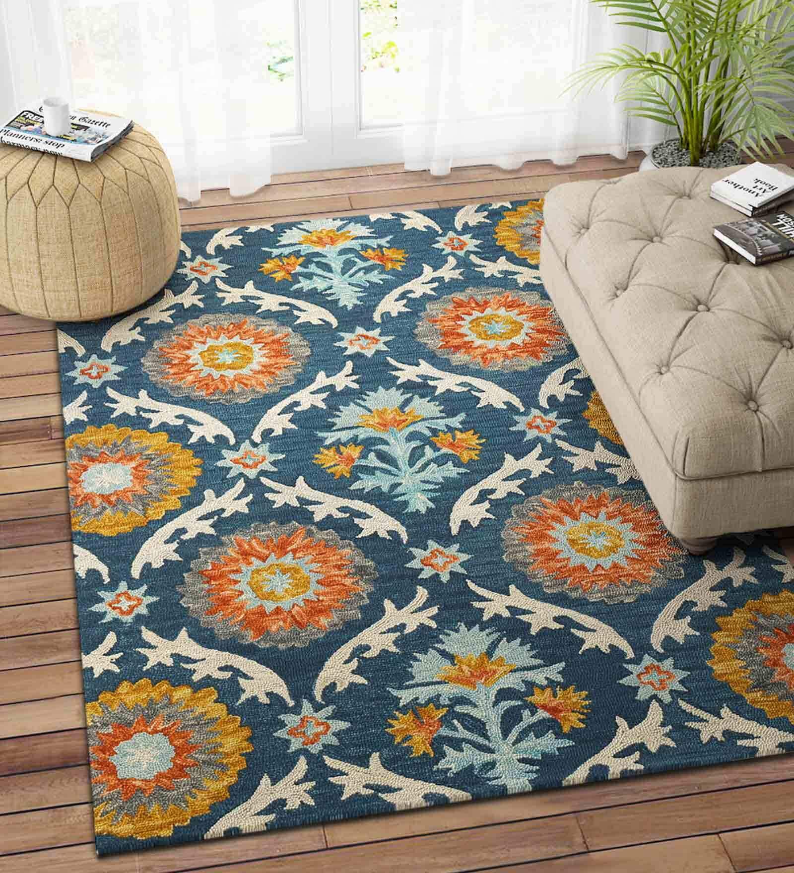 Buy Multicolor Floral Wool 5 ft x 8 ft Hand Tufted Carpet at 37% OFF by ...