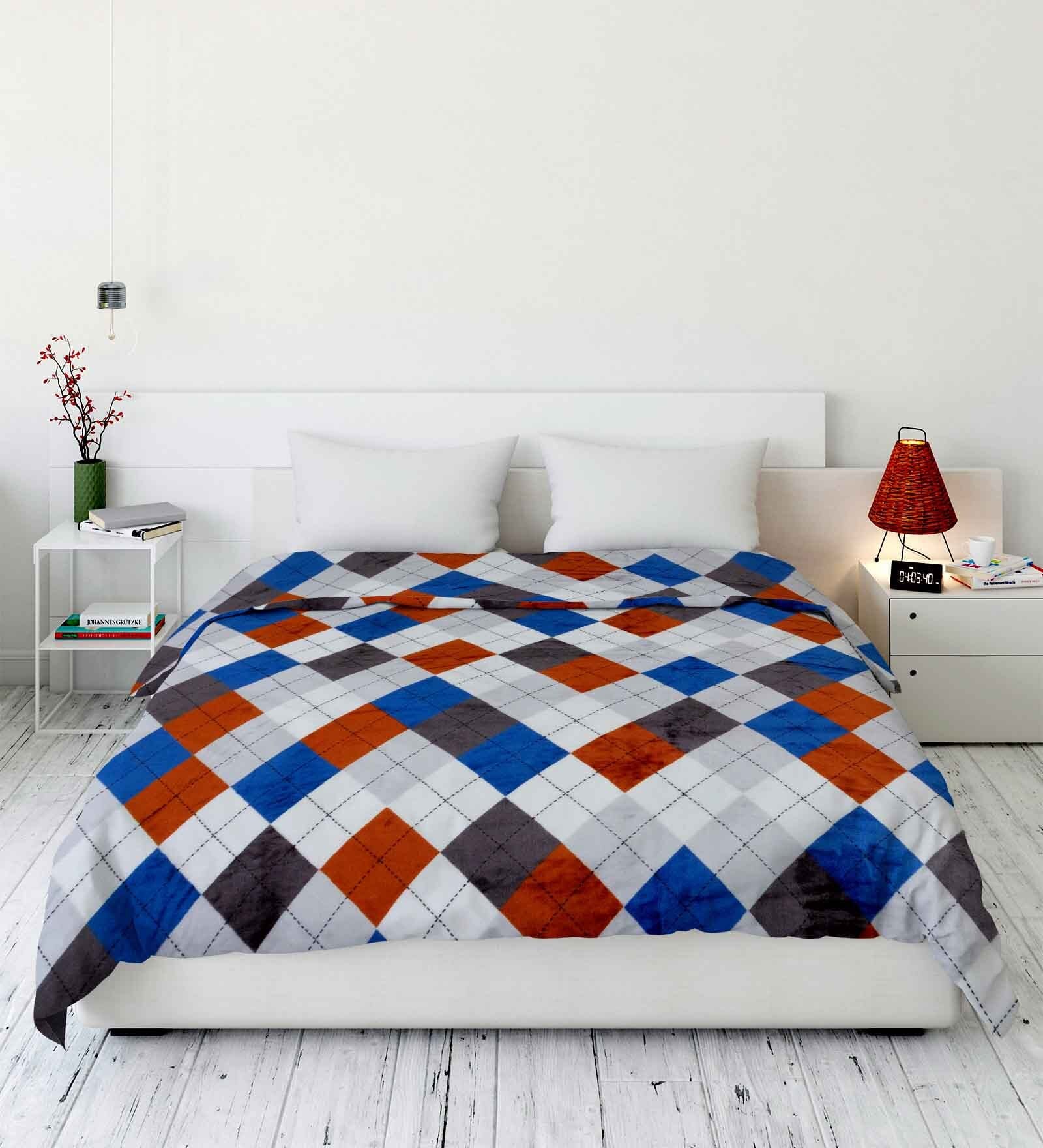 Buy Multicolor Woolen Geometric 370 GSM Double Bed Blankets at 30% OFF ...