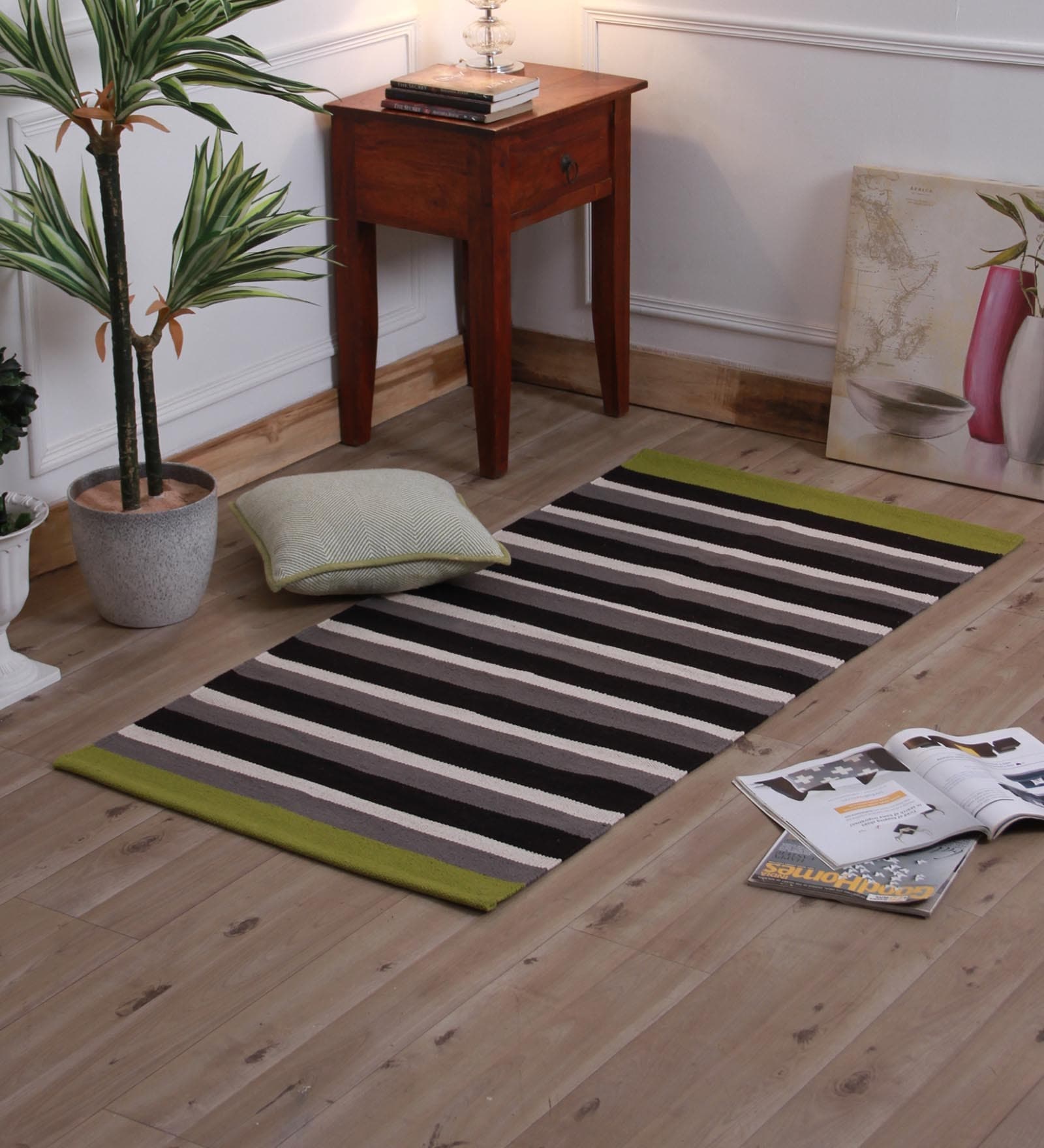 Buy Geometric Pattern Cotton 2 X 5 Feet Machine Made Dhurrie By ...