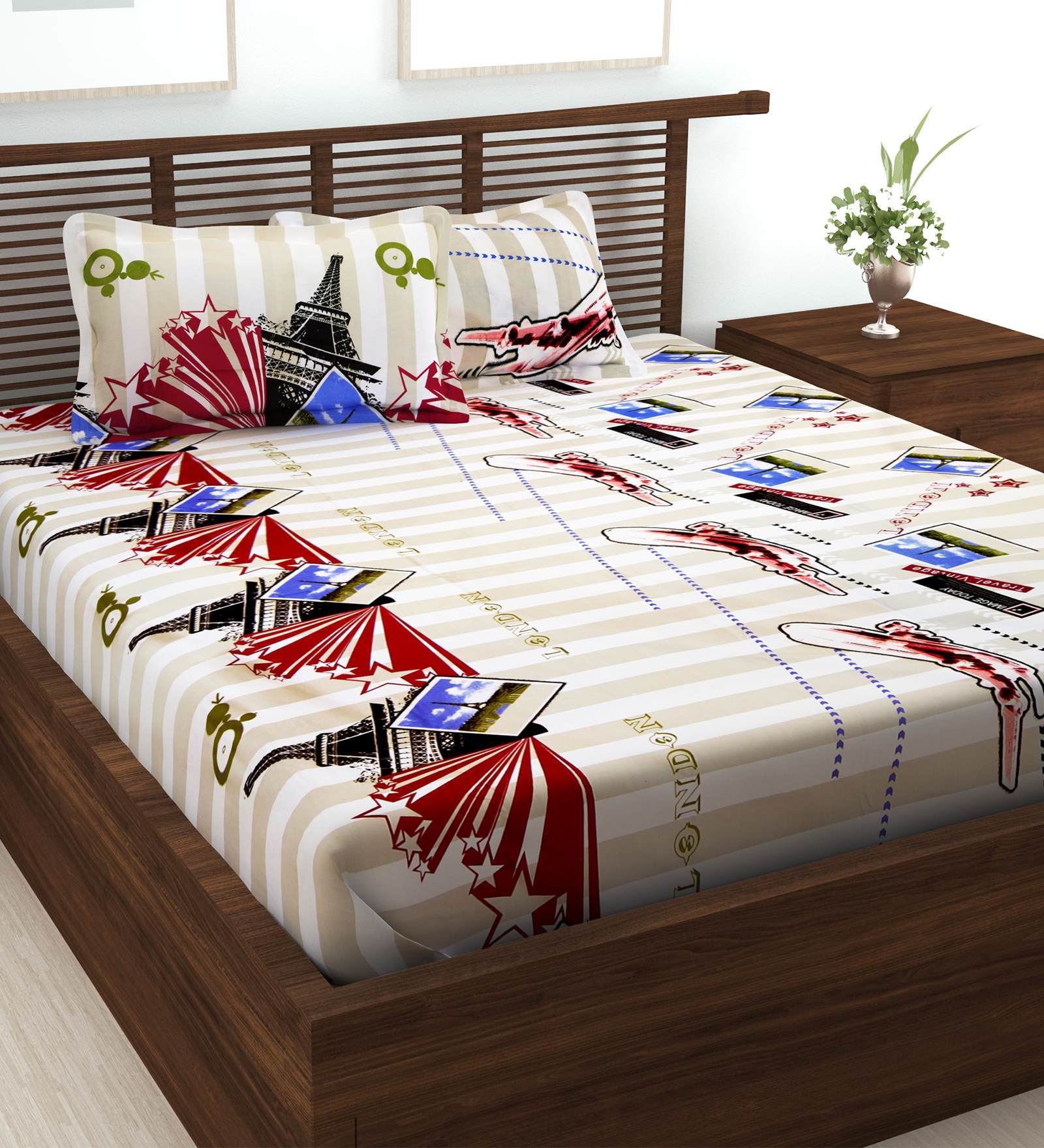 Buy Forever 100% Cotton 240TC Double Bedsheet with 2 Pillow Covers by ...