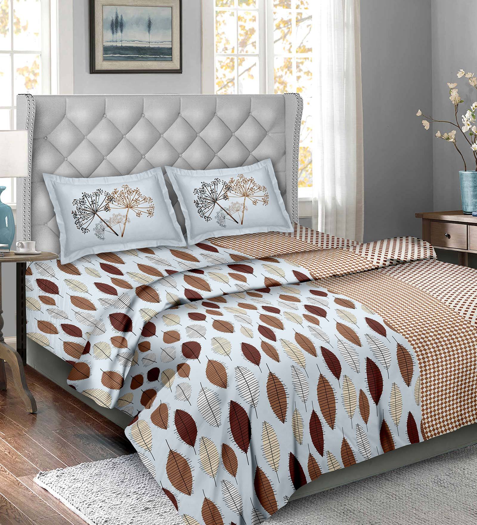 Buy Cream Abstract 100% Cotton 4 Pieces Double Bedding Set by Bella ...