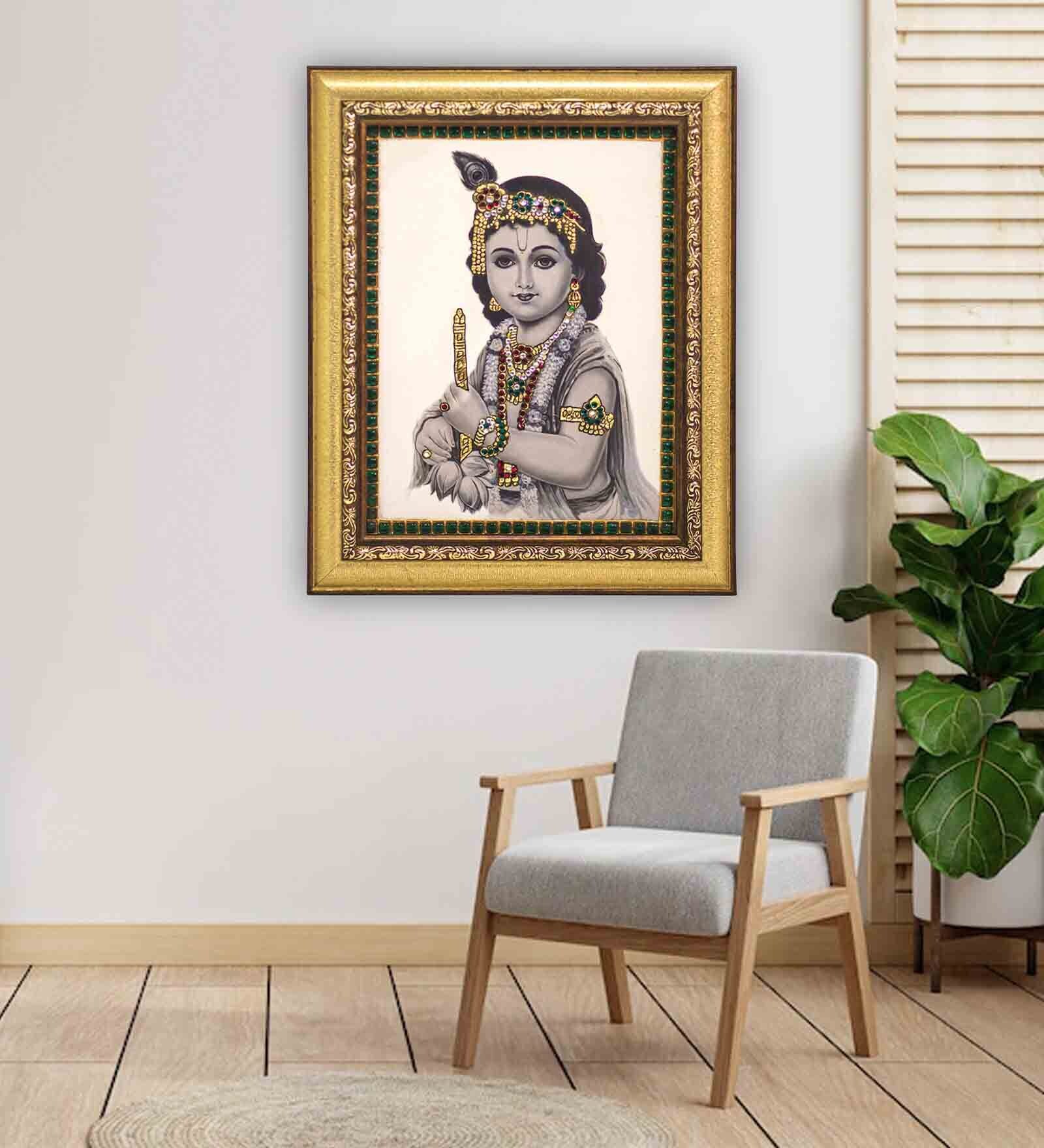 Buy Multicolour 24K Gold Agila Plated Black Framed Tanjore Painting at ...