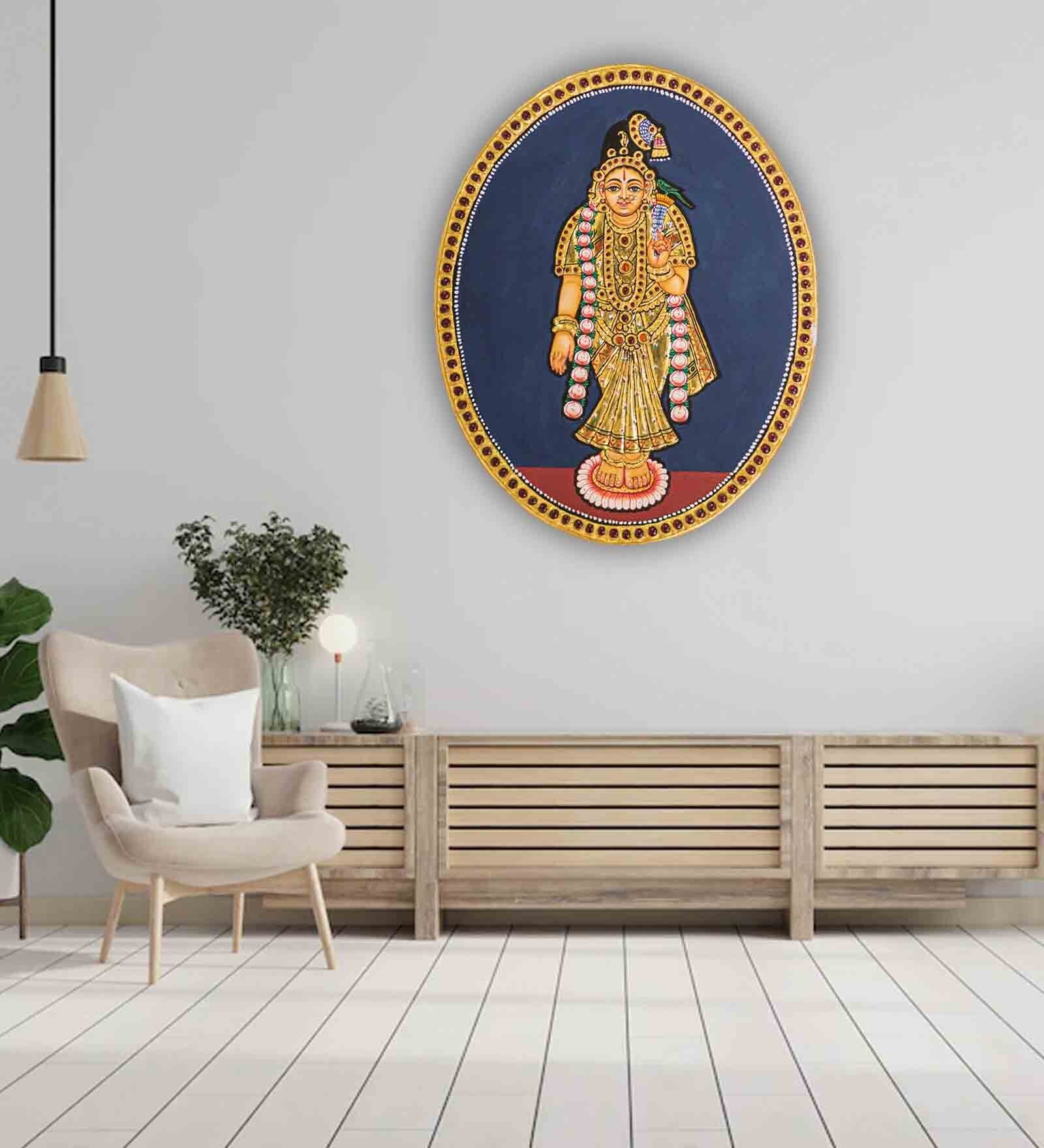 Buy Multicolour 24K Gold Plated Oval Aandal Framed Tanjore Painting at ...