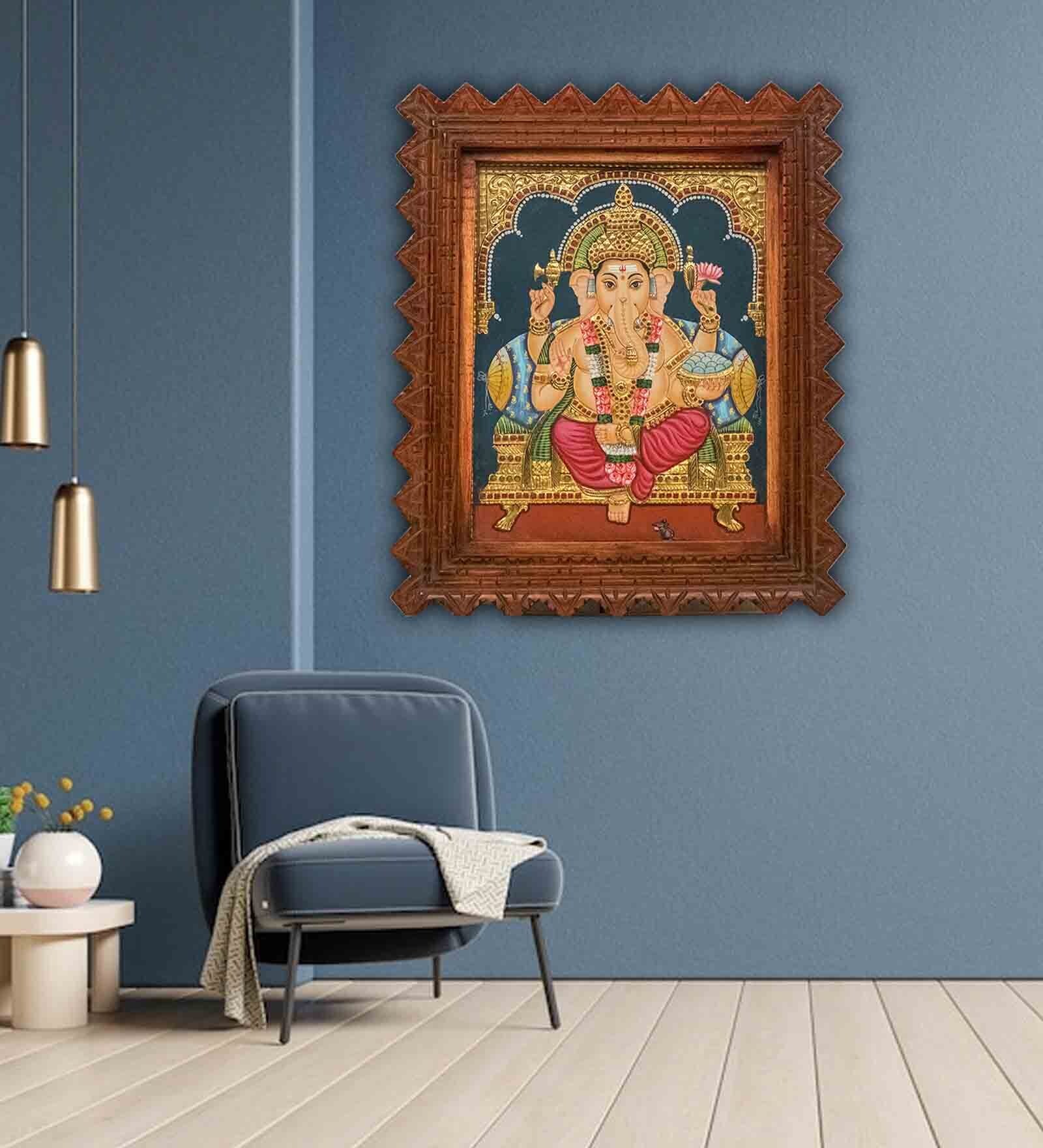 Buy Multicolour 24K Gold Ambrio Plated Vinayakar Framed Tanjore ...