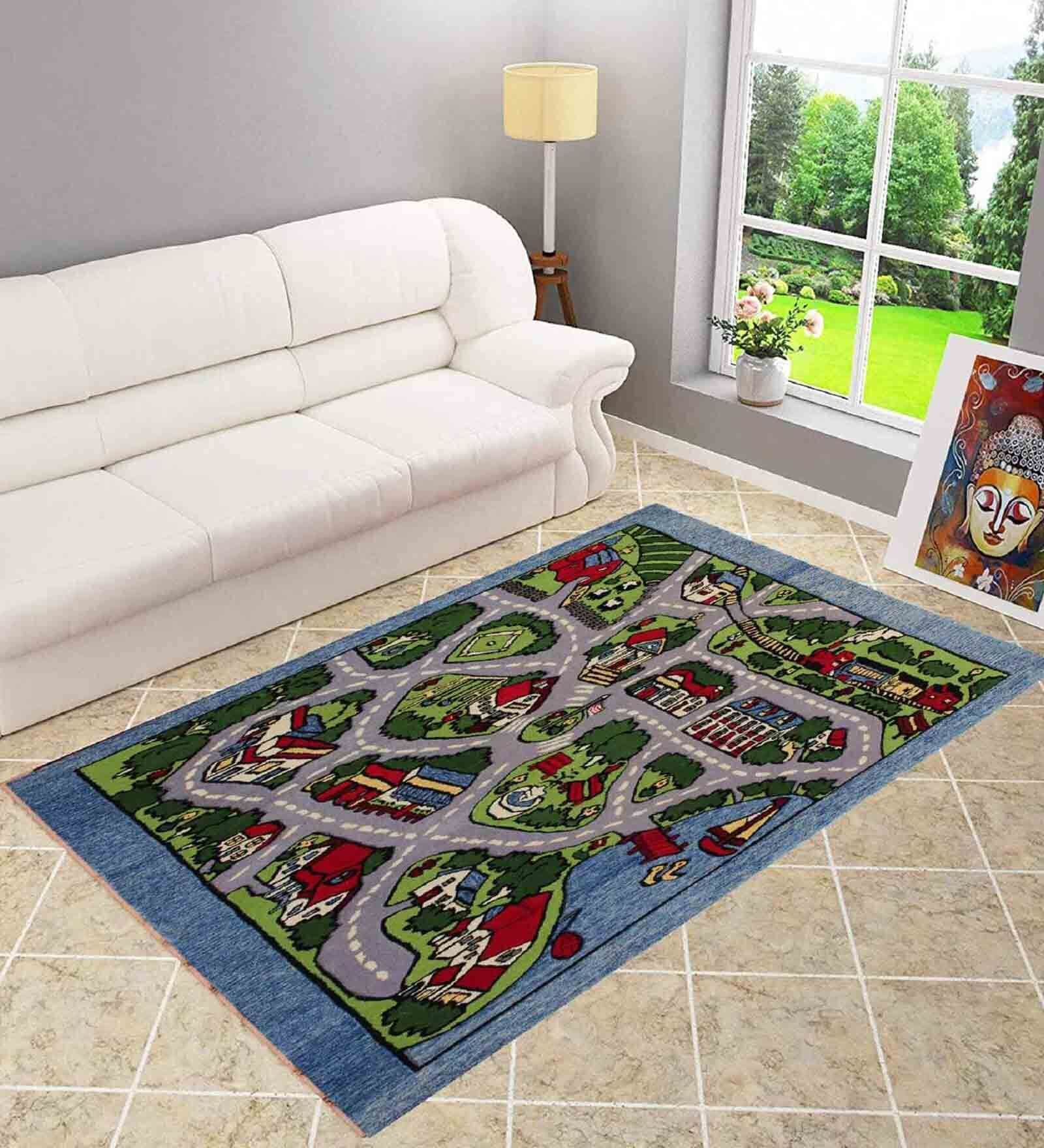 Buy Multicolour Abstract Wool 5 x 3 Feet Anti Slip Kids Floor Mat by ...