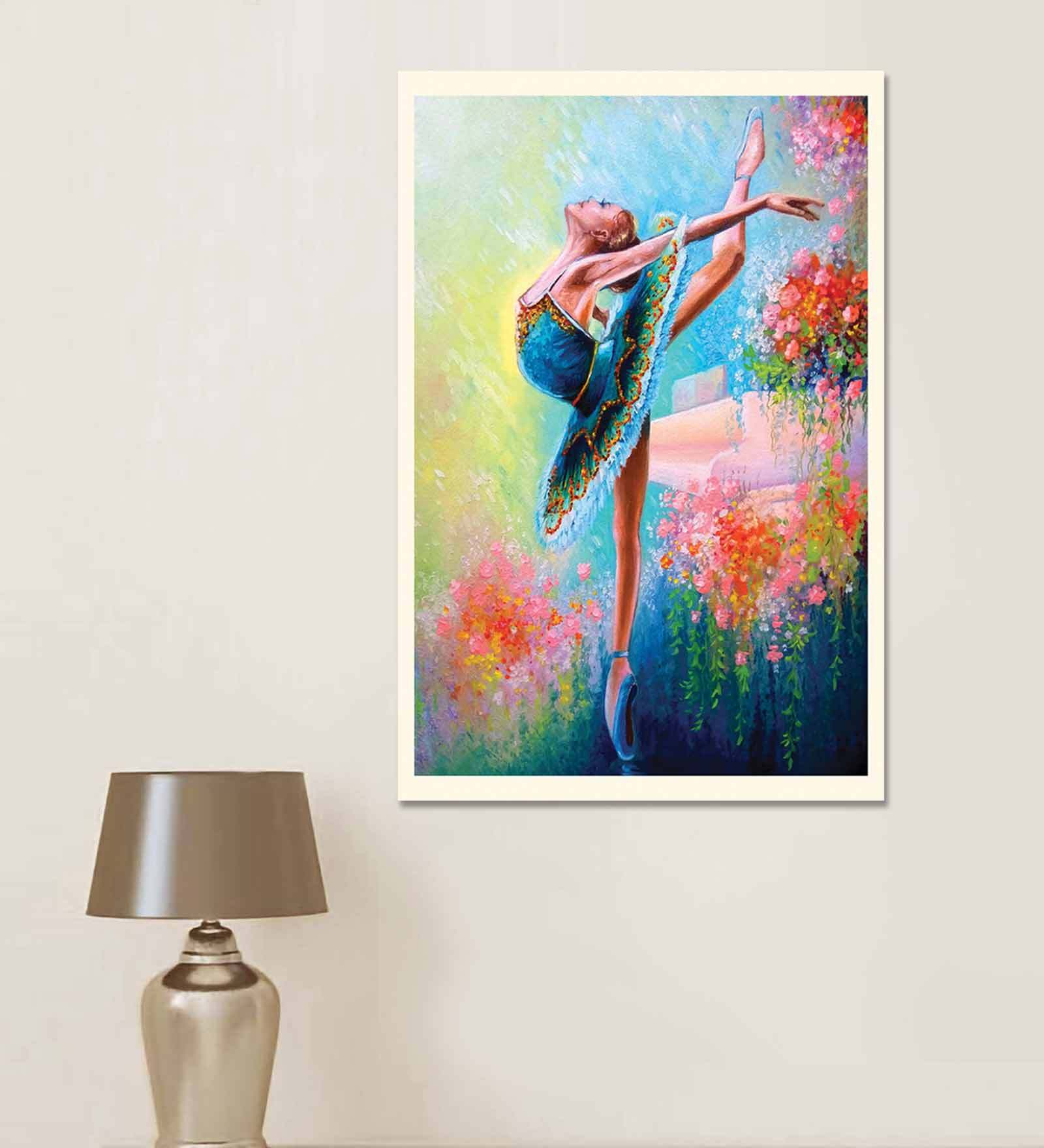 Buy Dancing Girl Multicolour Canvas Teakwood And MDF Framed People and ...
