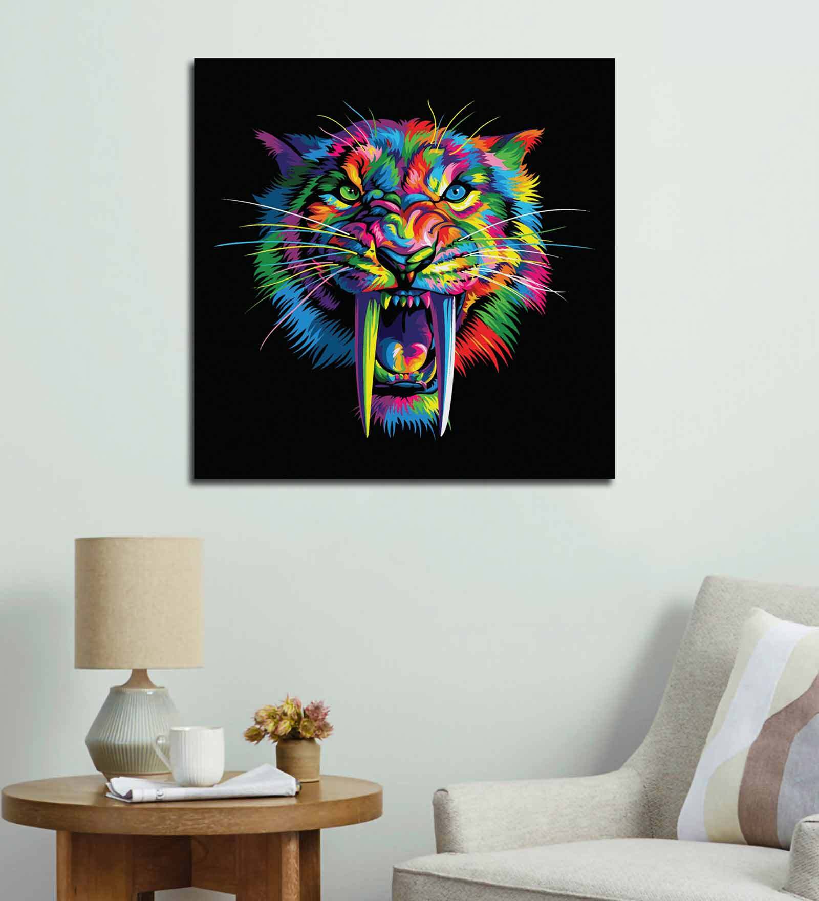 Buy Abstract Multicolor Tiger Blue Teakwood Framed Canvas Art Print at ...