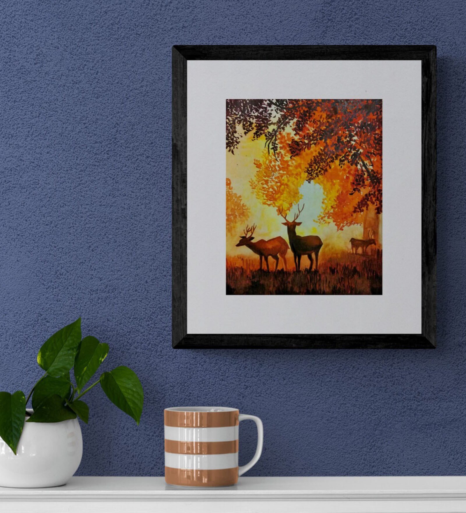 Buy Golden Deers Handmade Acrylic And Watercolour On Unframed Canvas ...