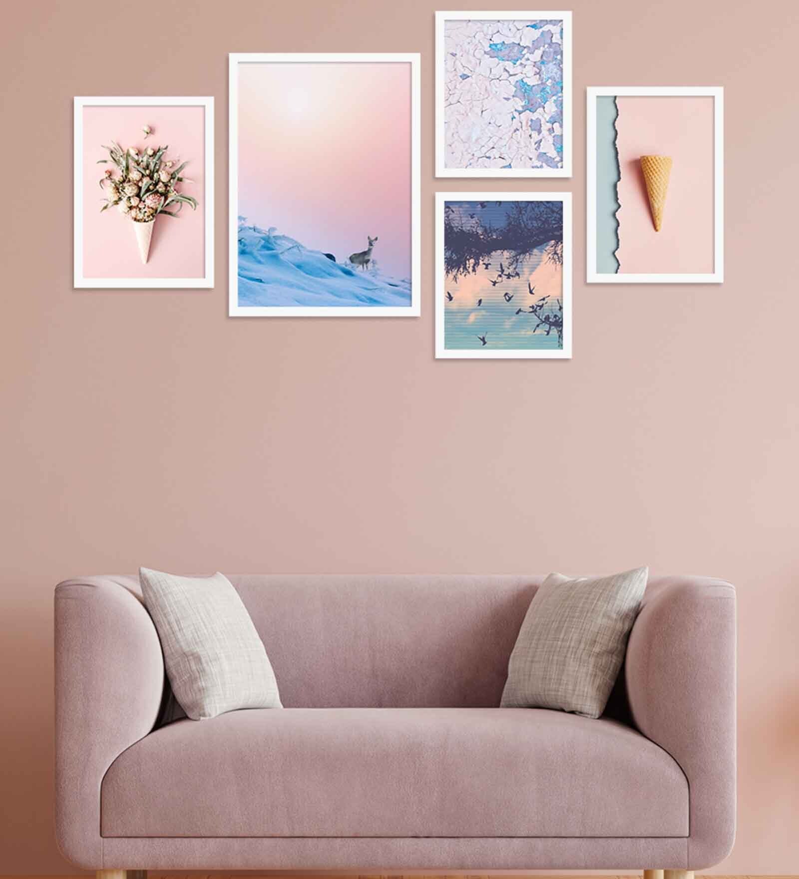 Buy Blessed Manner Multicolour Canvas Framed Abstract Art Print Set of ...