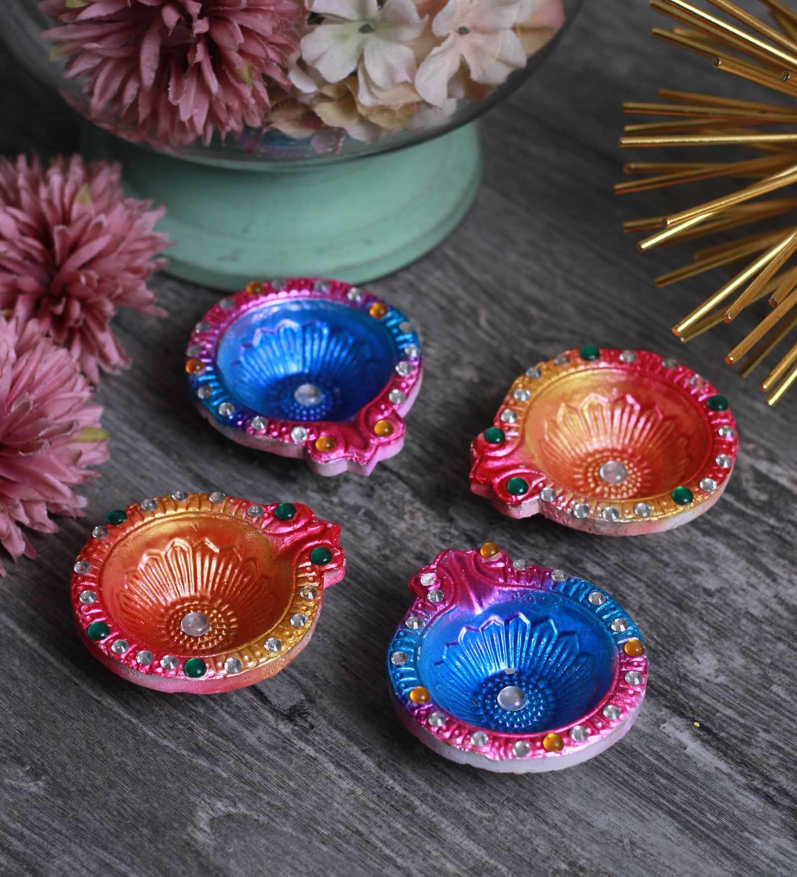 Buy Multicolour Clay Diwali Diyas - Set Of 4 By Gaia at 37% OFF by Gaia ...