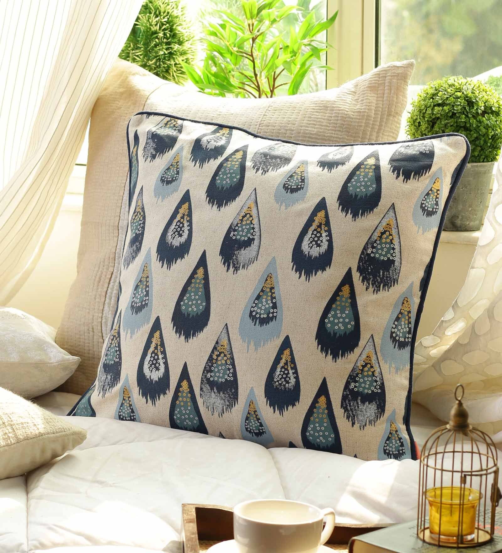 Buy Traditional Pattern Cotton Blue Cushion Cover 20 x 20 inches by ...