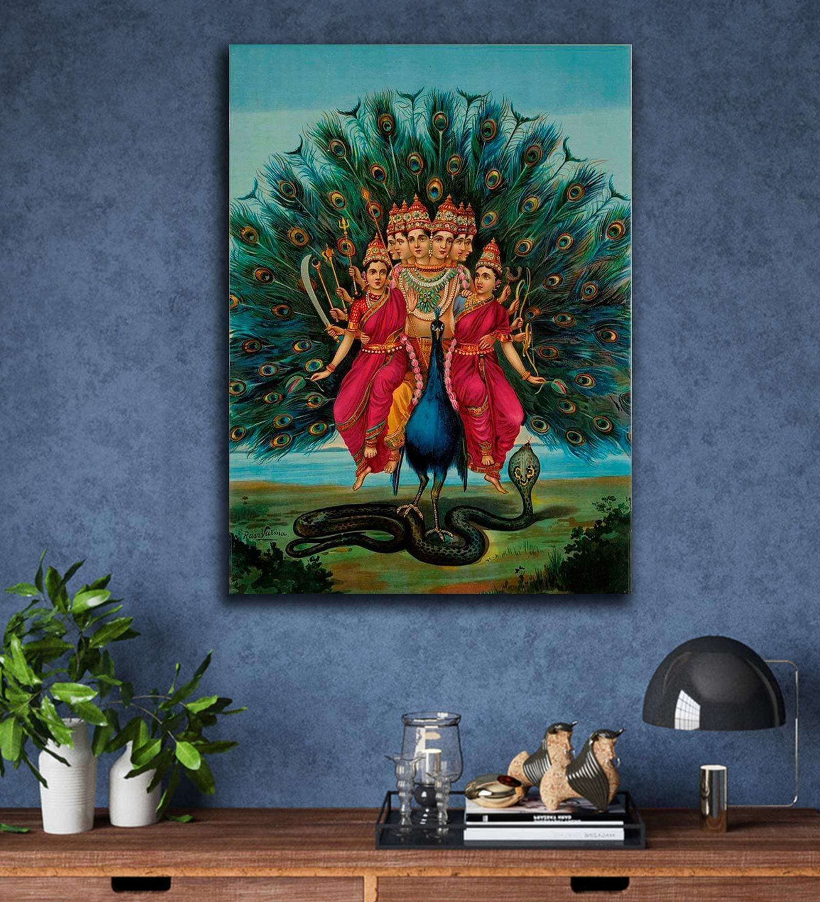 Buy Multicolour Cotton Canvas Unframed Murugan By Raja Ravi Varma Art ...